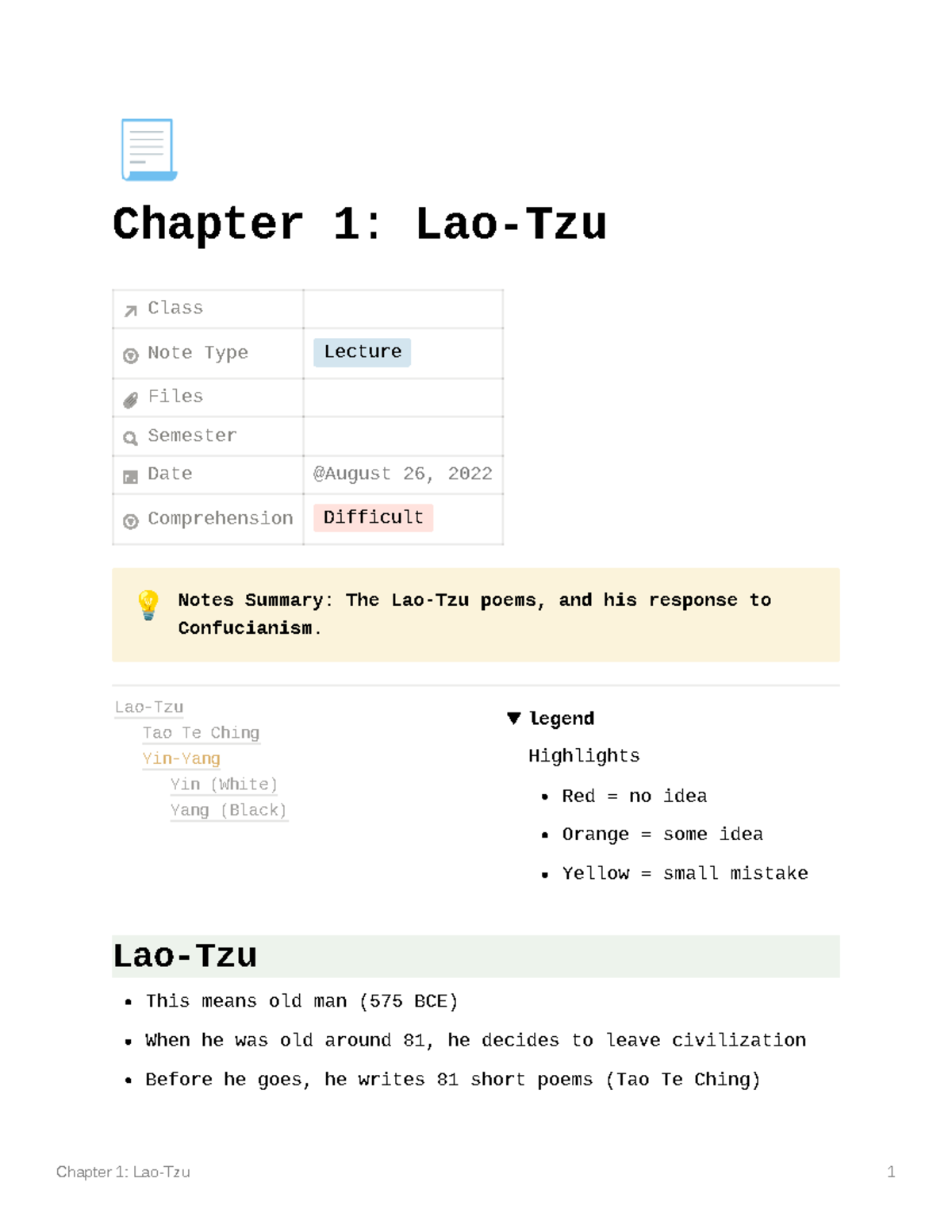 Chapter 1 Lao-Tzu - Chapter 1: Lao-Tzu 1 ± Chapter 1: Lao-Tzu Class ...