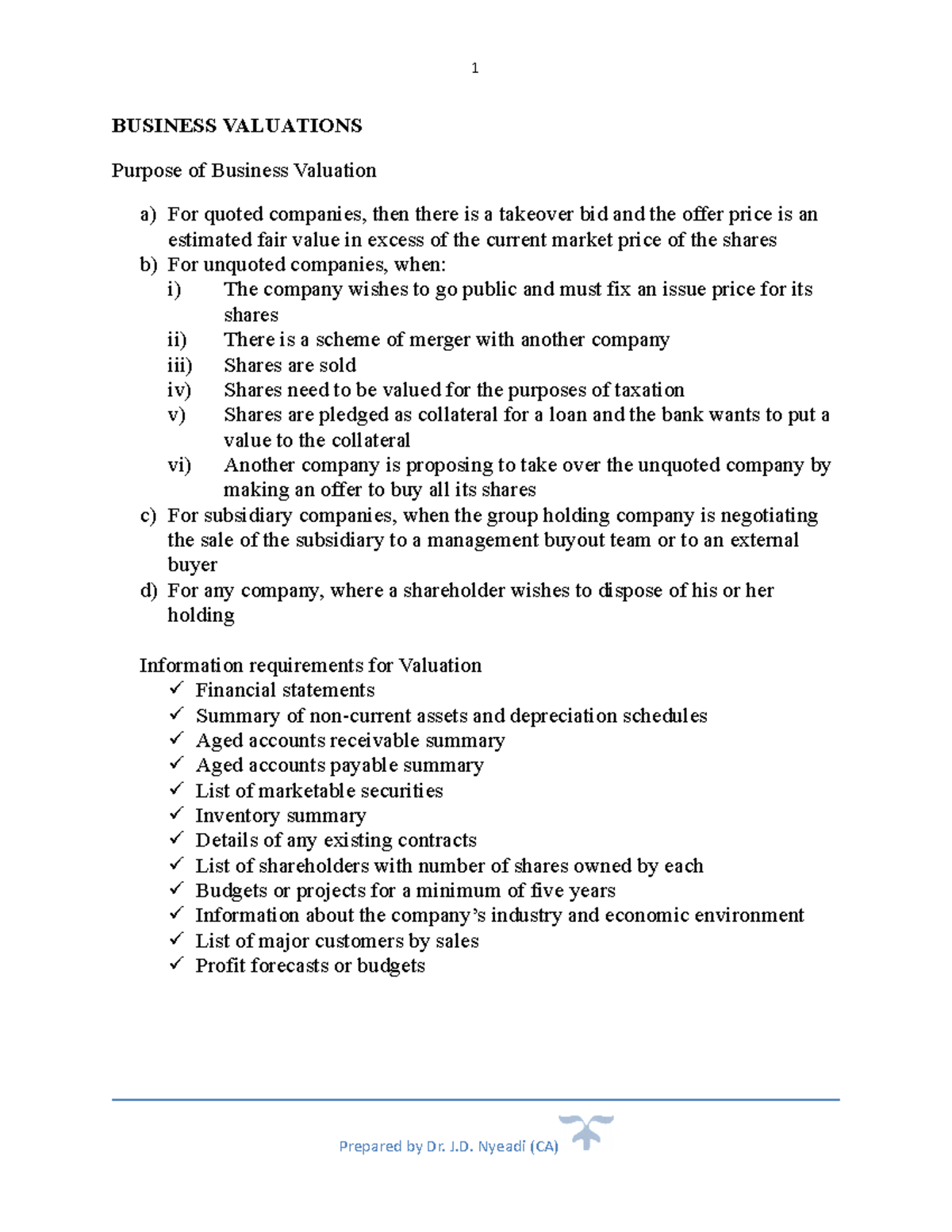 04- Business Valuations on Financial Accounting - BUSINESS VALUATIONS ...