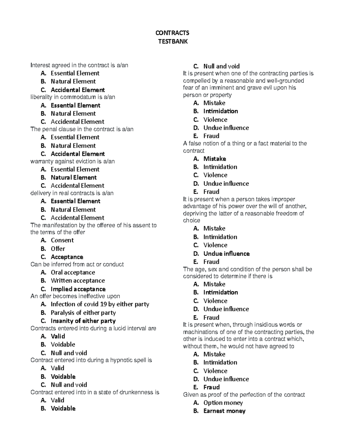 Contracts-TEST-BANK - CONTRACTS TESTBANK Interest agreed in the ...