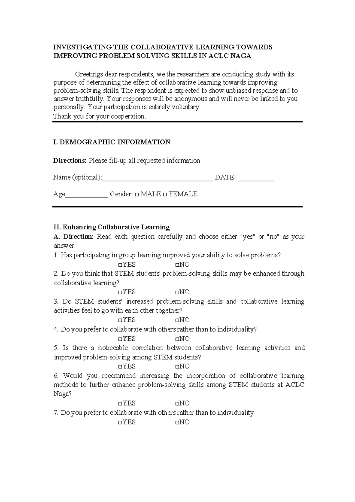 Quesionnaire-STEM- Collab- Learning - INVESTIGATING THE COLLABORATIVE ...