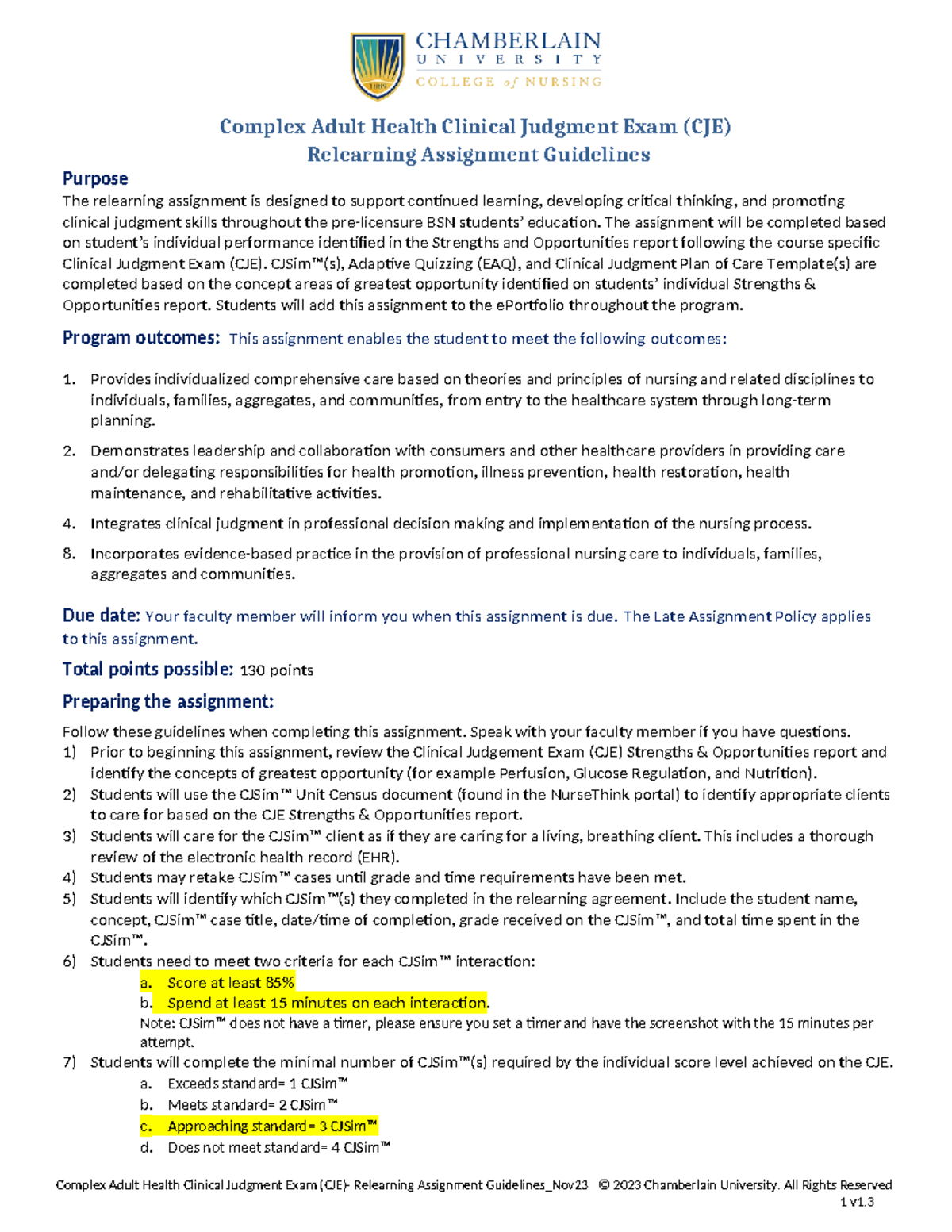 Complex Adult Health CJE Relearning Assignment Guidelines Sept23 - Relearning Assignment ...