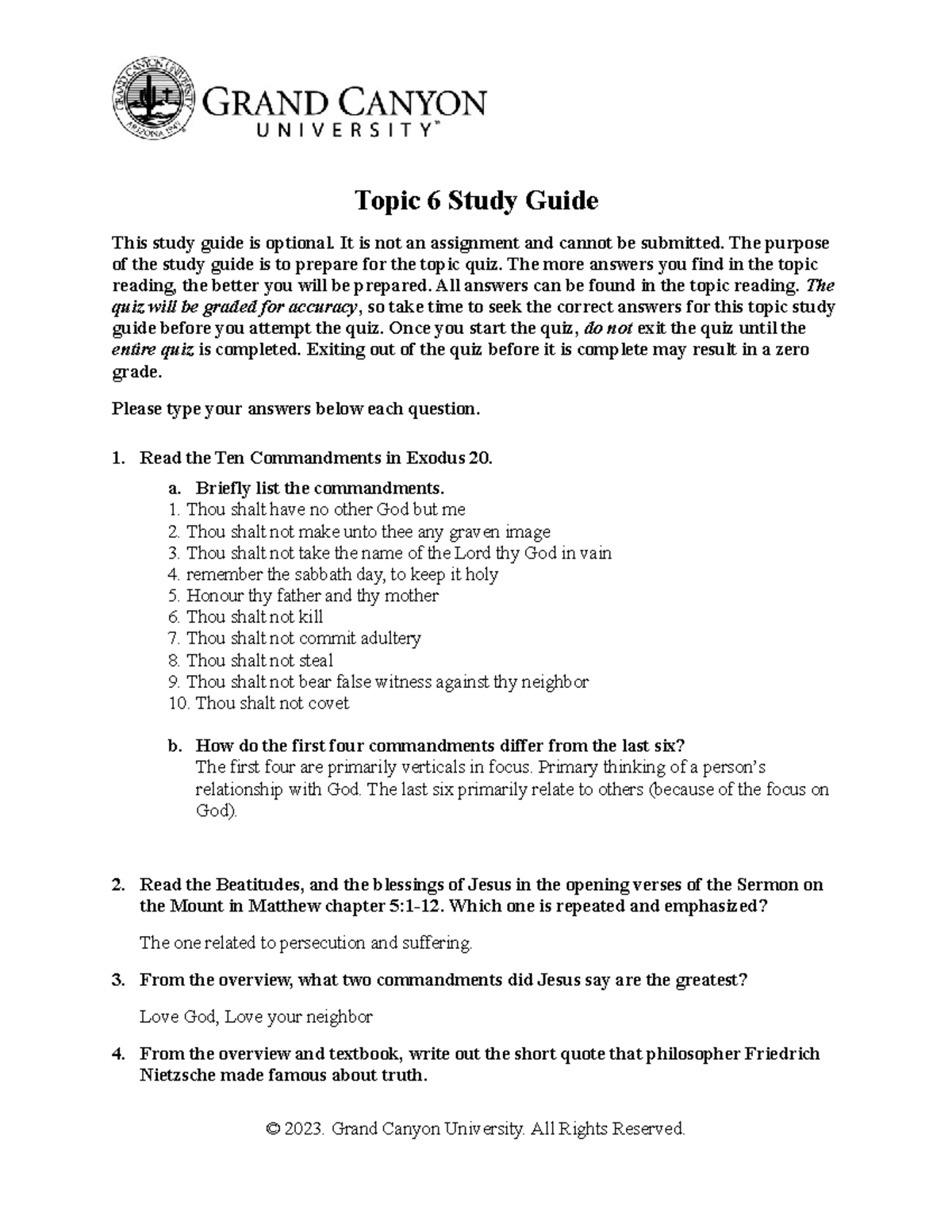 Topic 6 Study Guide - Topic 6 Study Guide This study guide is optional ...