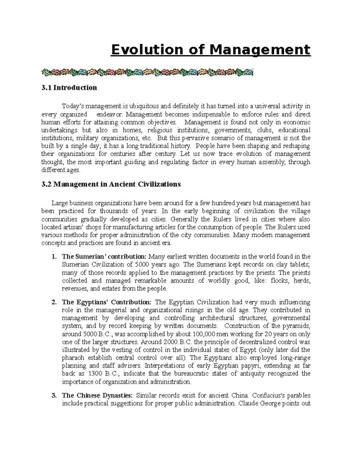 Sheet (Evolution of Management) - Evolution of Management 3 ...