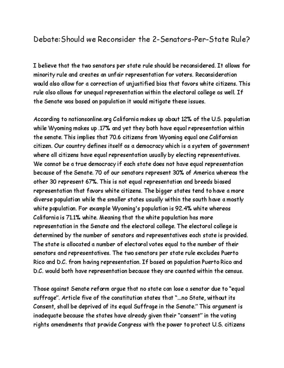 2 Senators Per State Exam - Debate:Should we Reconsider the 2-Senators ...