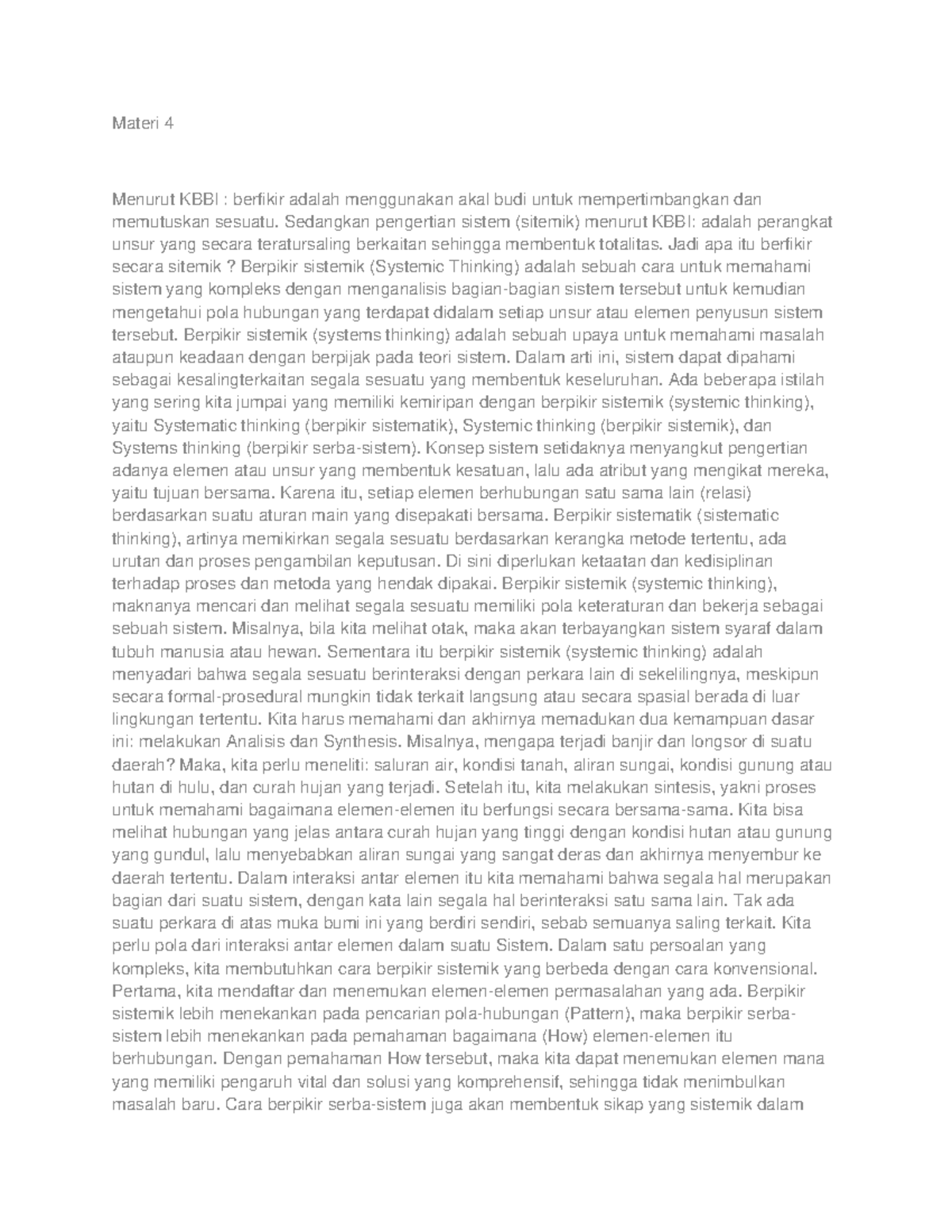 Pak Sumantri Kesimpulan - Materi 4 Menurut KBBI : berfikir adalah menggunakan akal budi untuk ...