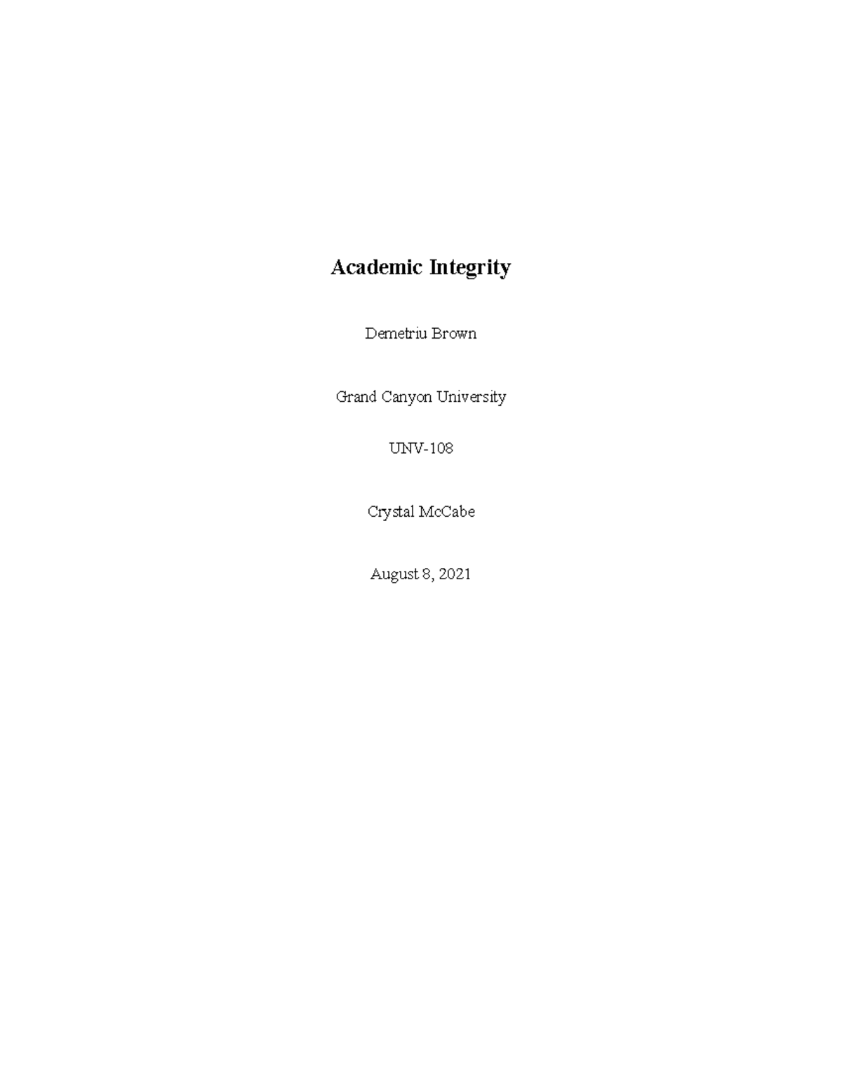 Academic Integrity - Research paper on university success. - Academic ...