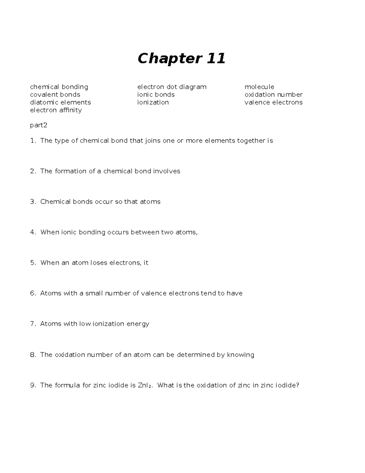 Ch 11 test review - Chapter 11 chemical bonding electron dot diagram ...