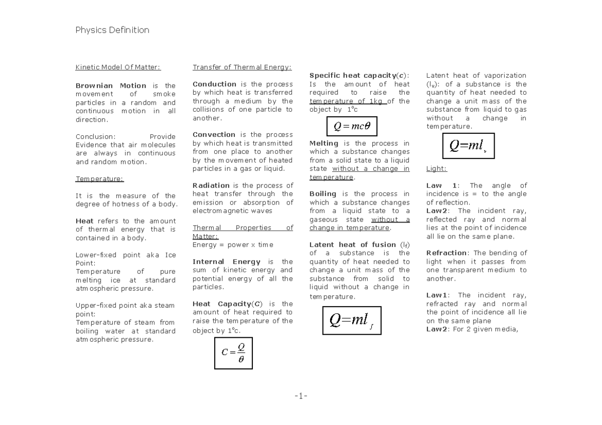 Physics-Definition-List - Physics Definition Kinetic Model Of Matter ...