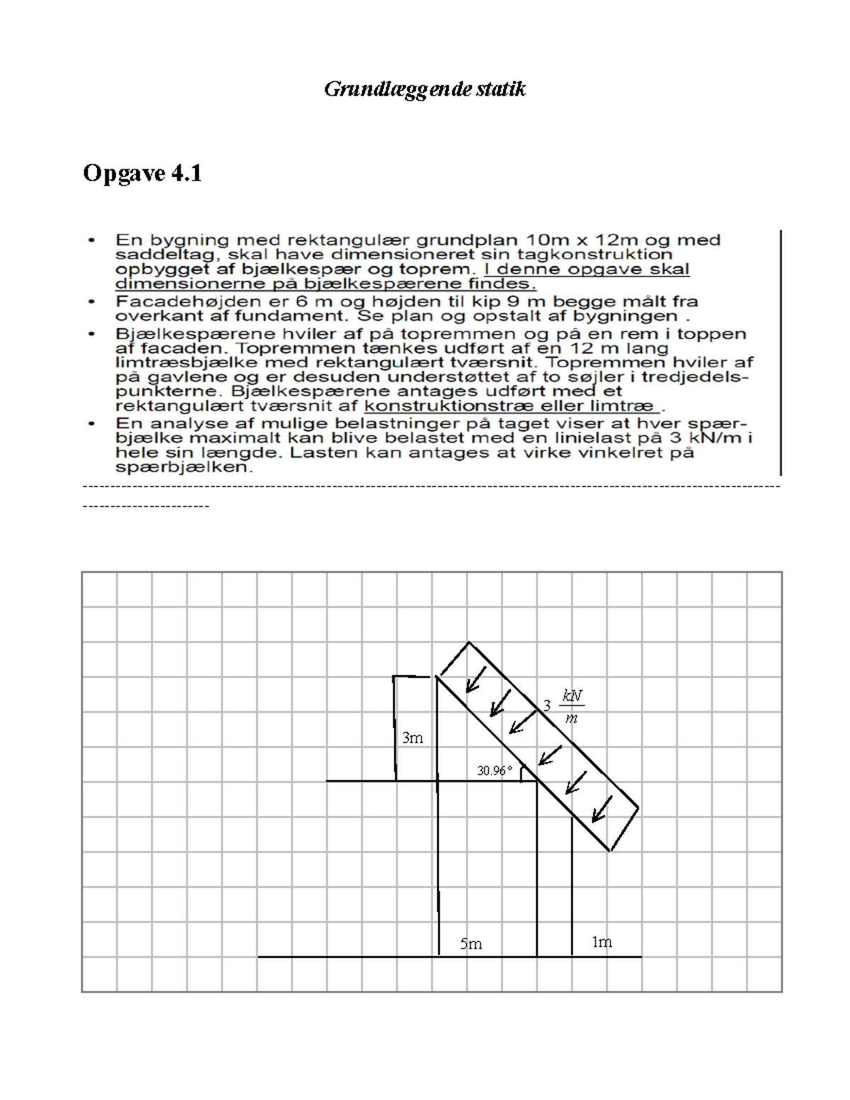 Statik sidste opgave - Grundlæggende statik Opgave 4. - 3 kN m 5m 1 m 3 ...