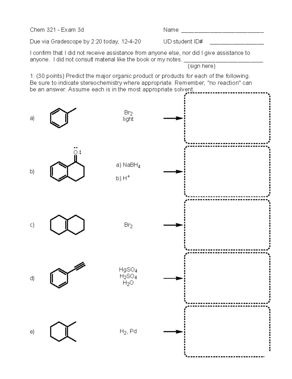 Chem 321 2020 fall exam 3d - Due via Gradescope by 2:20 today, 12-4 ...