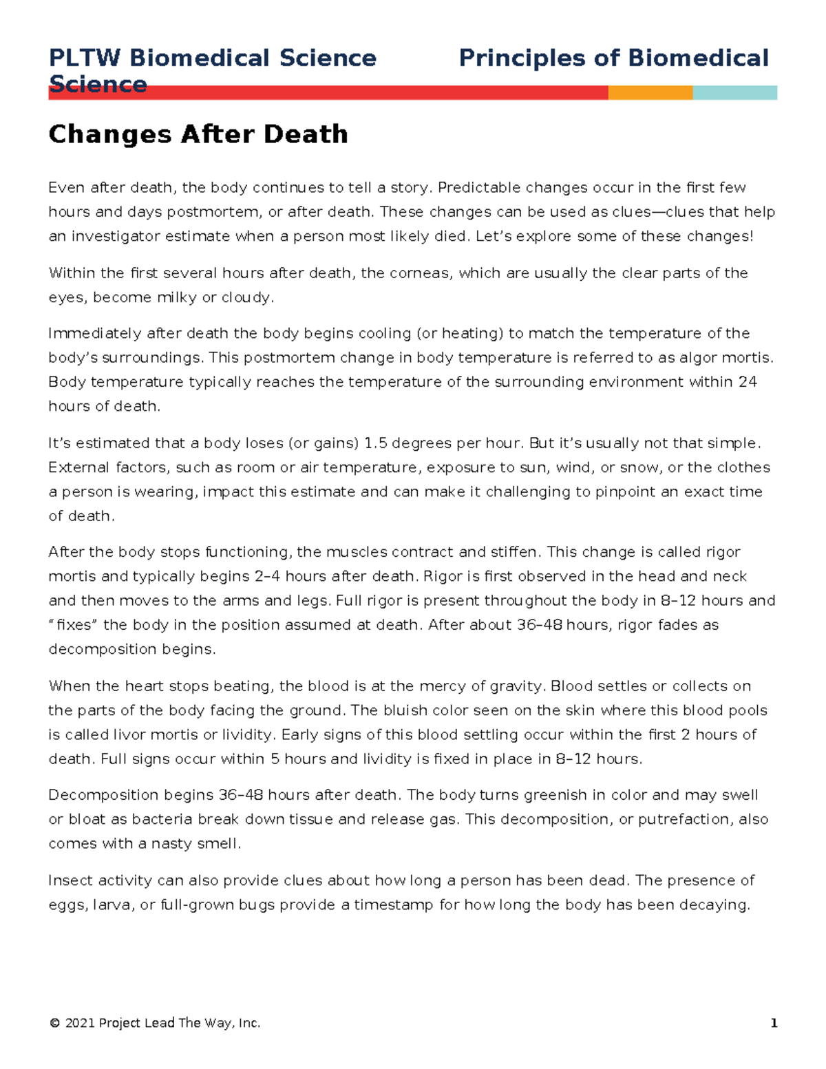 PBS 122 Changes After Death - PLTW Biomedical Science Principles of ...