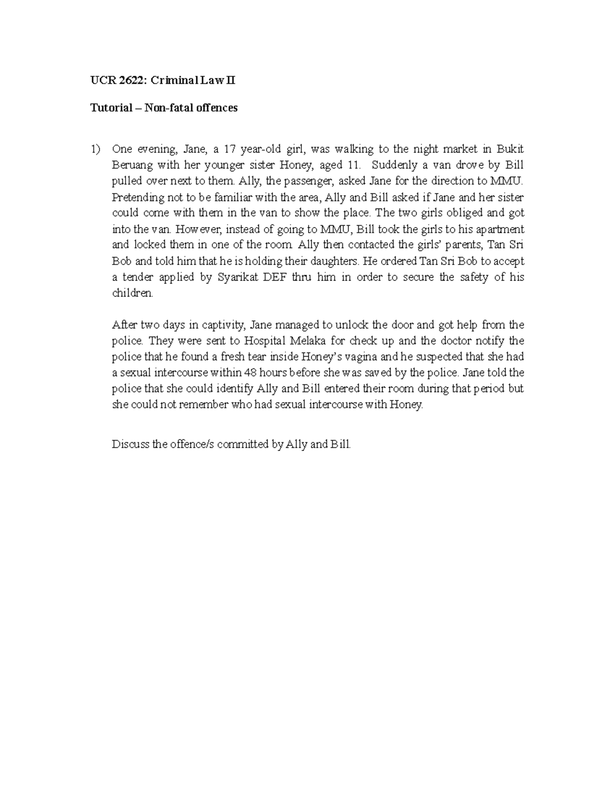 Tutorial WEEK 2 - NOT RELEVANT - UCR 2622: Criminal Law II Tutorial ...