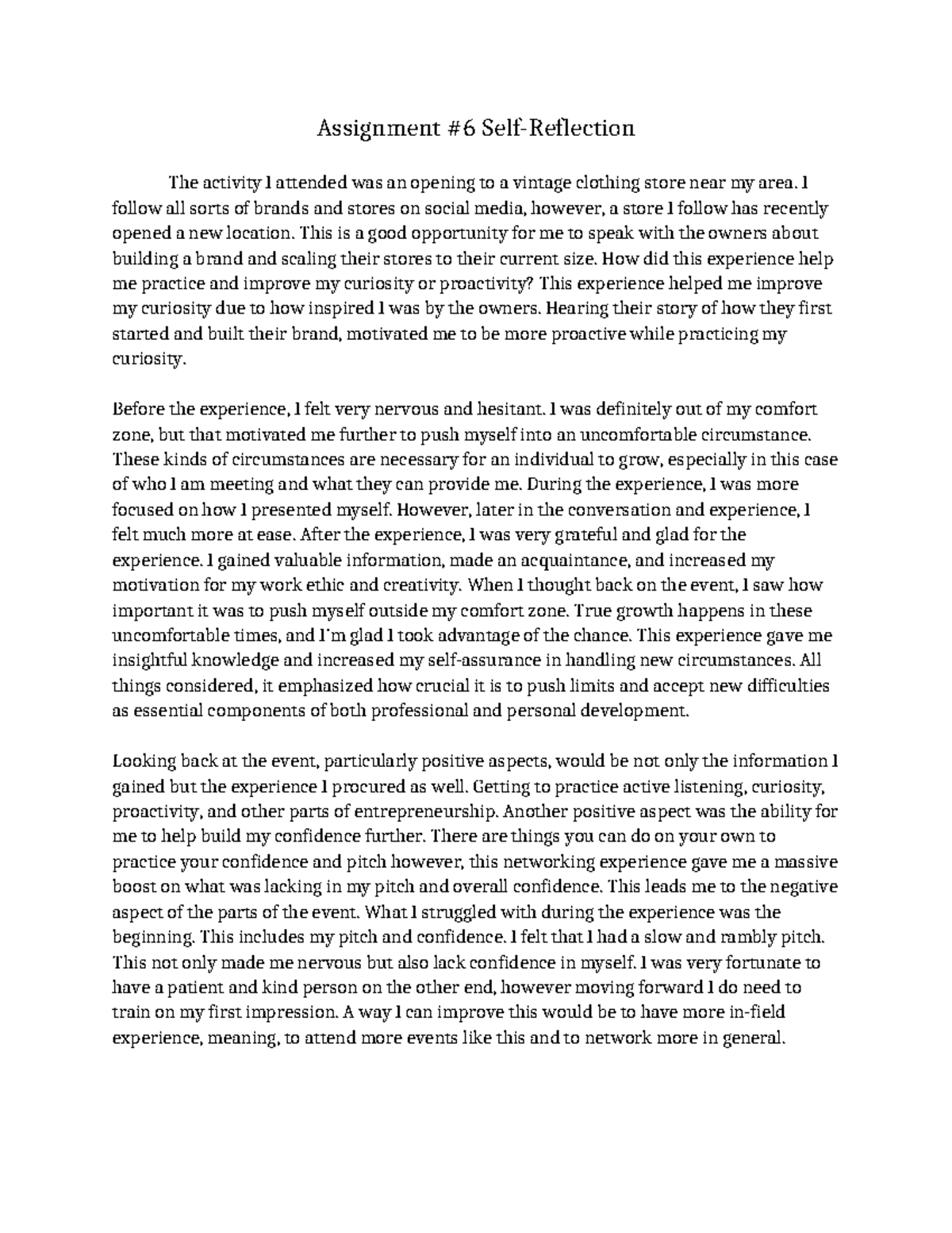 Jafari 011 Assignment #6 Self-Reflection 501178595 - Assignment #6 Self ...