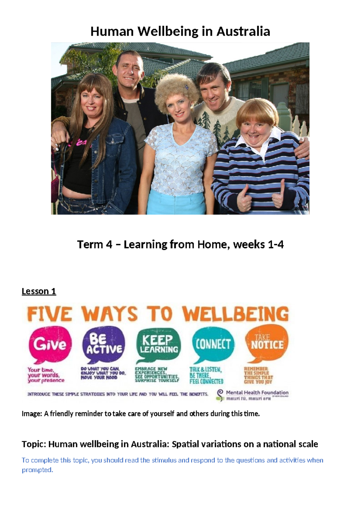 Human Wellbeing in Australia Lesson 1 - Human Wellbeing in Australia ...