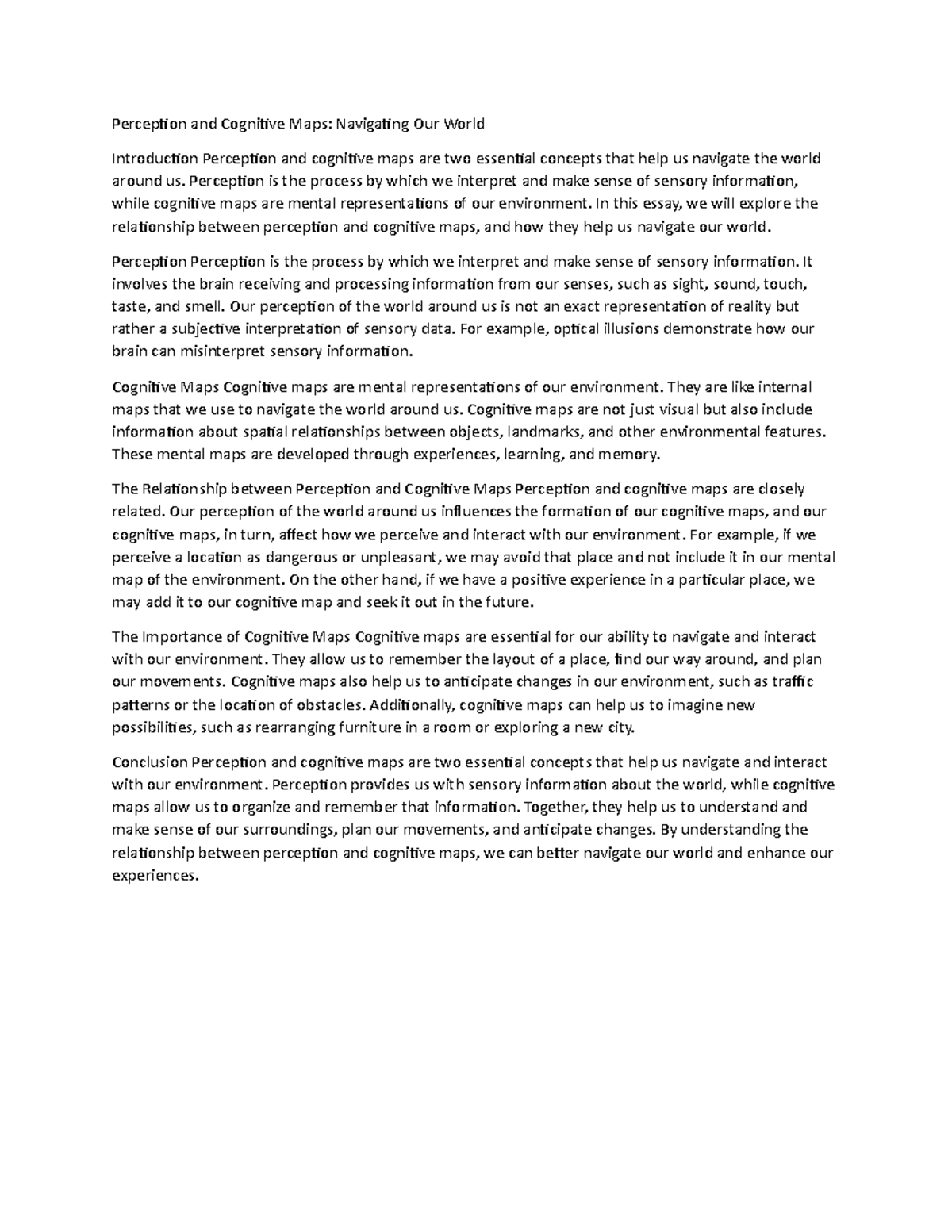 Perception and Cognitive Maps - Perception is the process by which we ...