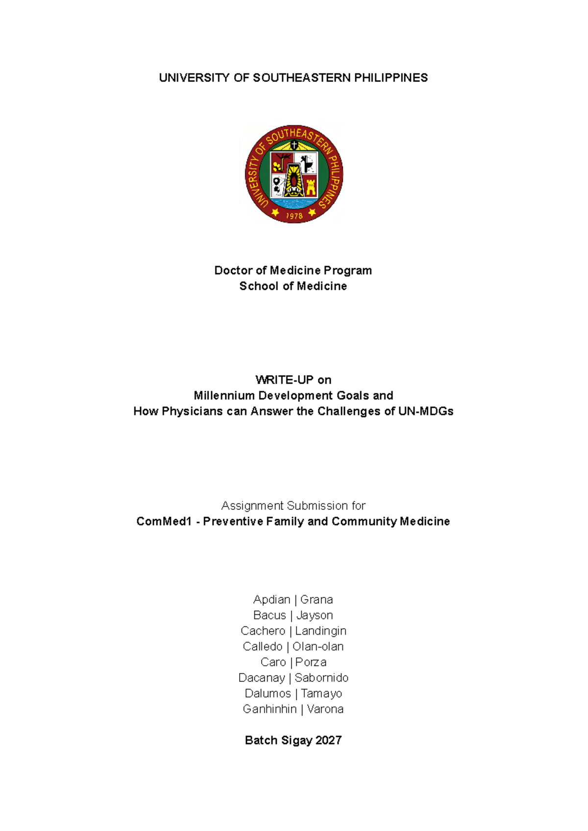 Group 2 Write Up Assignment - UNIVERSITY OF SOUTHEASTERN PHILIPPINES ...