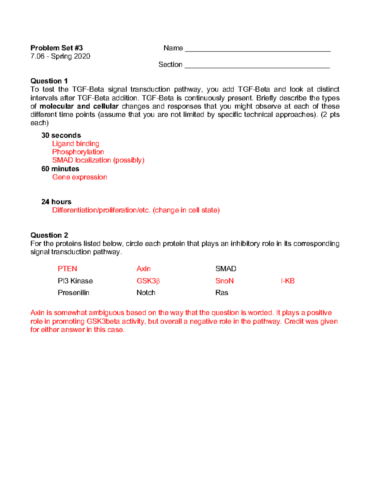 Questions on Problem Set 3 and Answers - Problem Set #3 Name ...