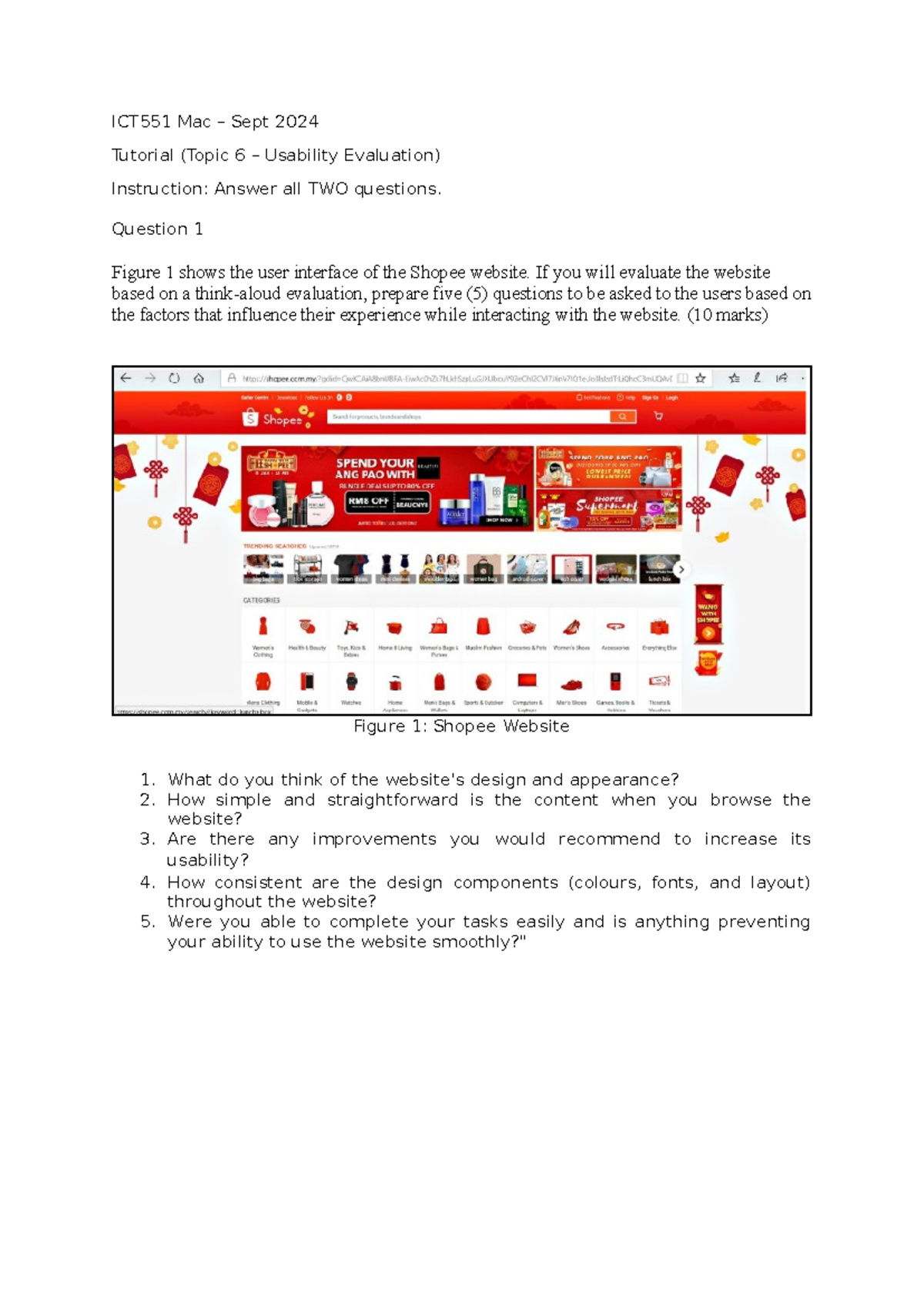 Tutorail Topic 6 Evaluation - ICT551 Mac – Sept 2024 Tutorial (Topic 6 – Usability Evaluation ...