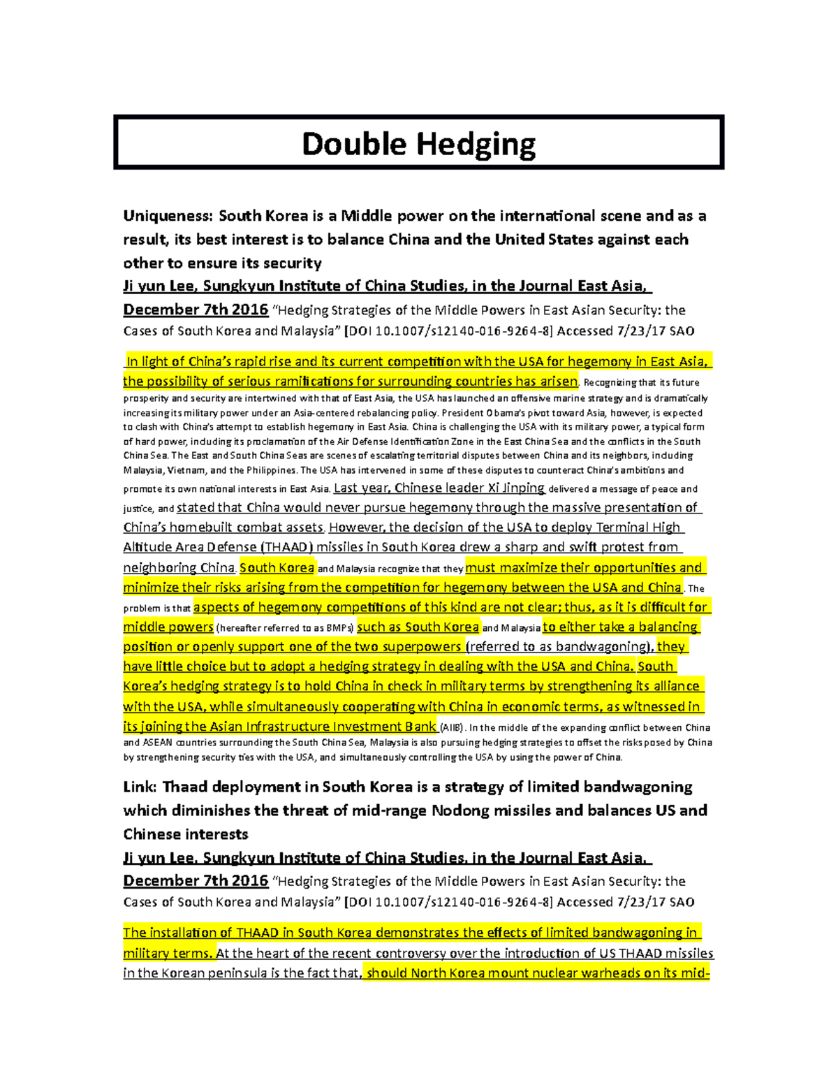 Double Hedging Uniqueness: South Korea's Strategy in East Asian ...