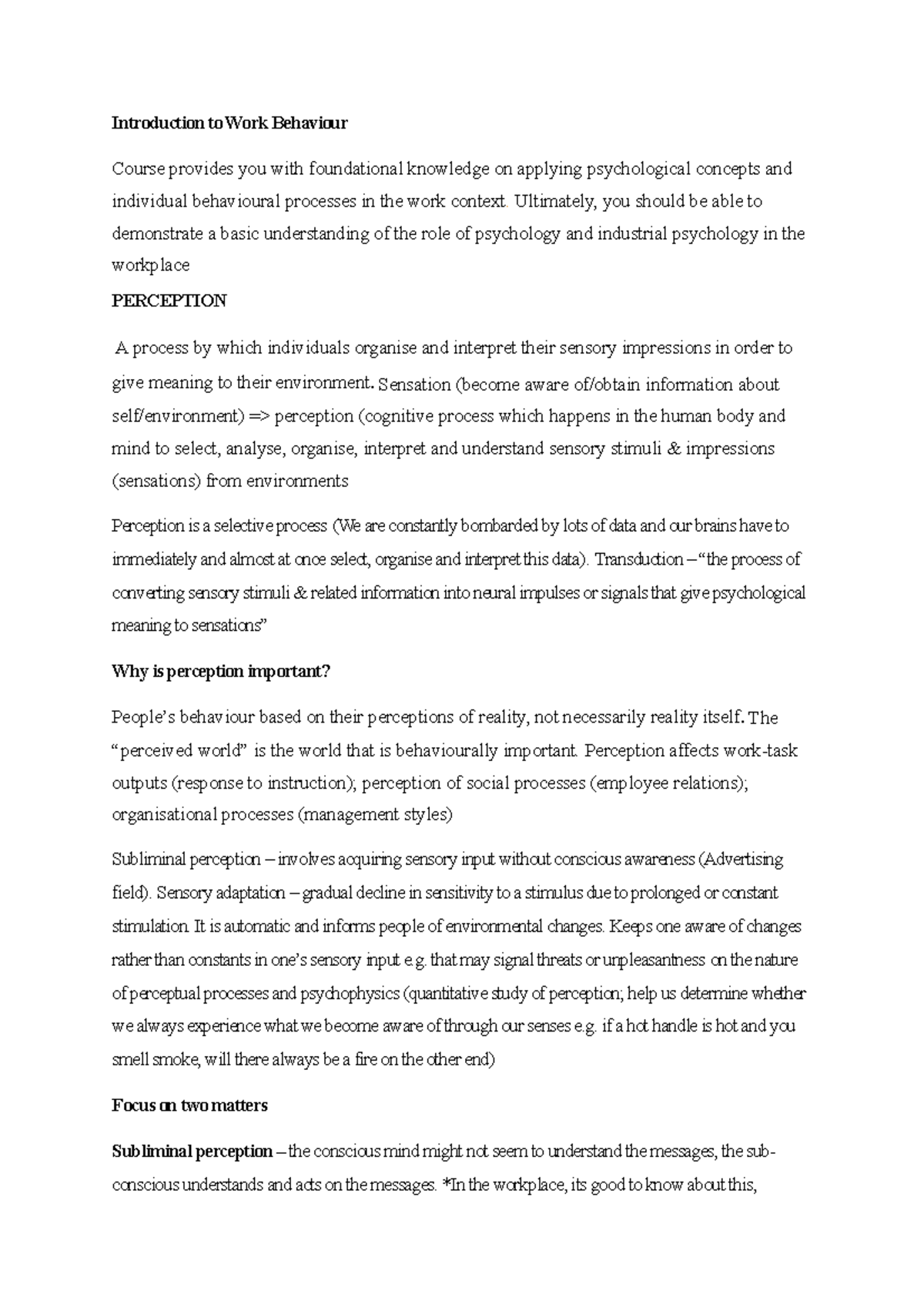 Introduction to work behaviour - Introduction to Work Behaviour Course ...