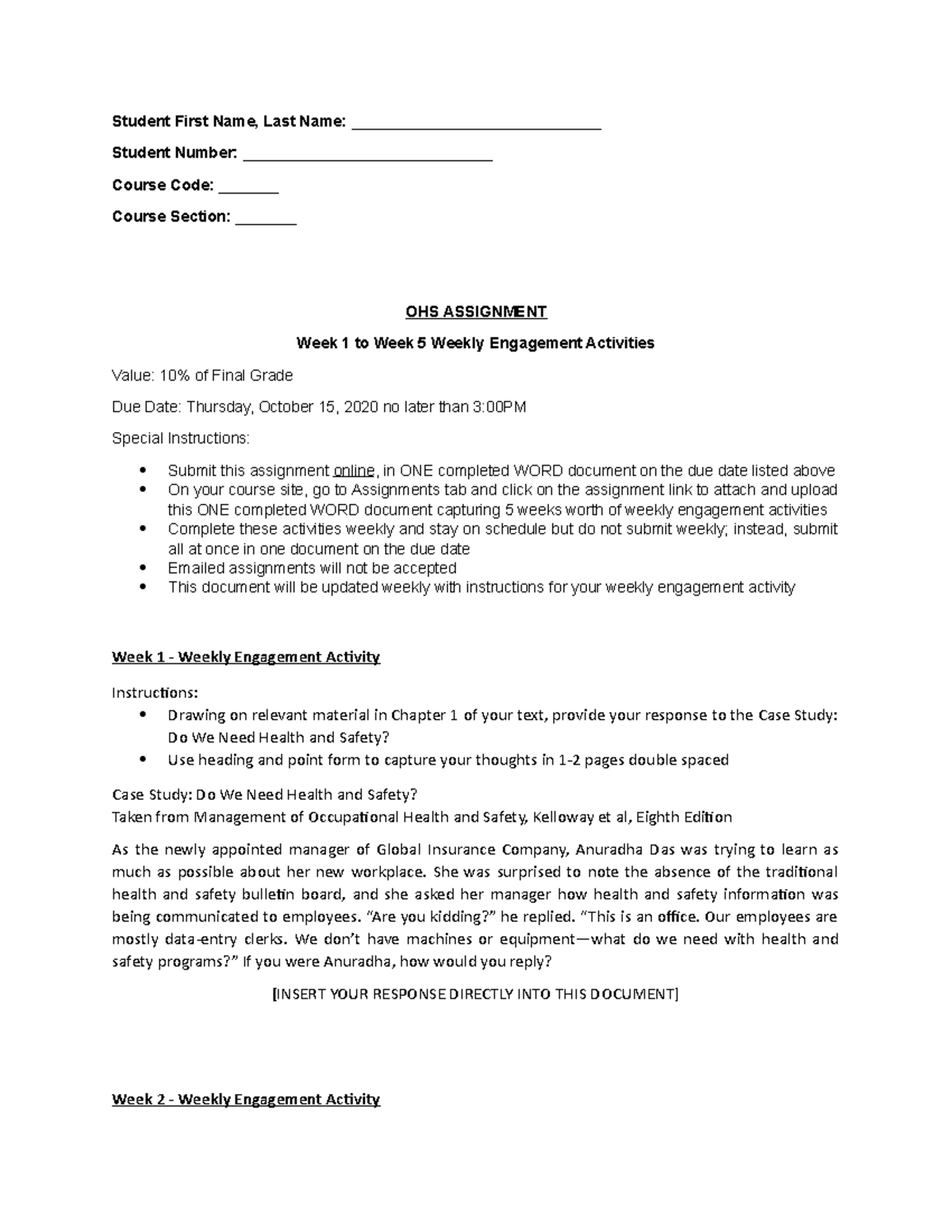 OHS Weekly Engagement Activities Assignment Week 1 to Week 5(1 ...