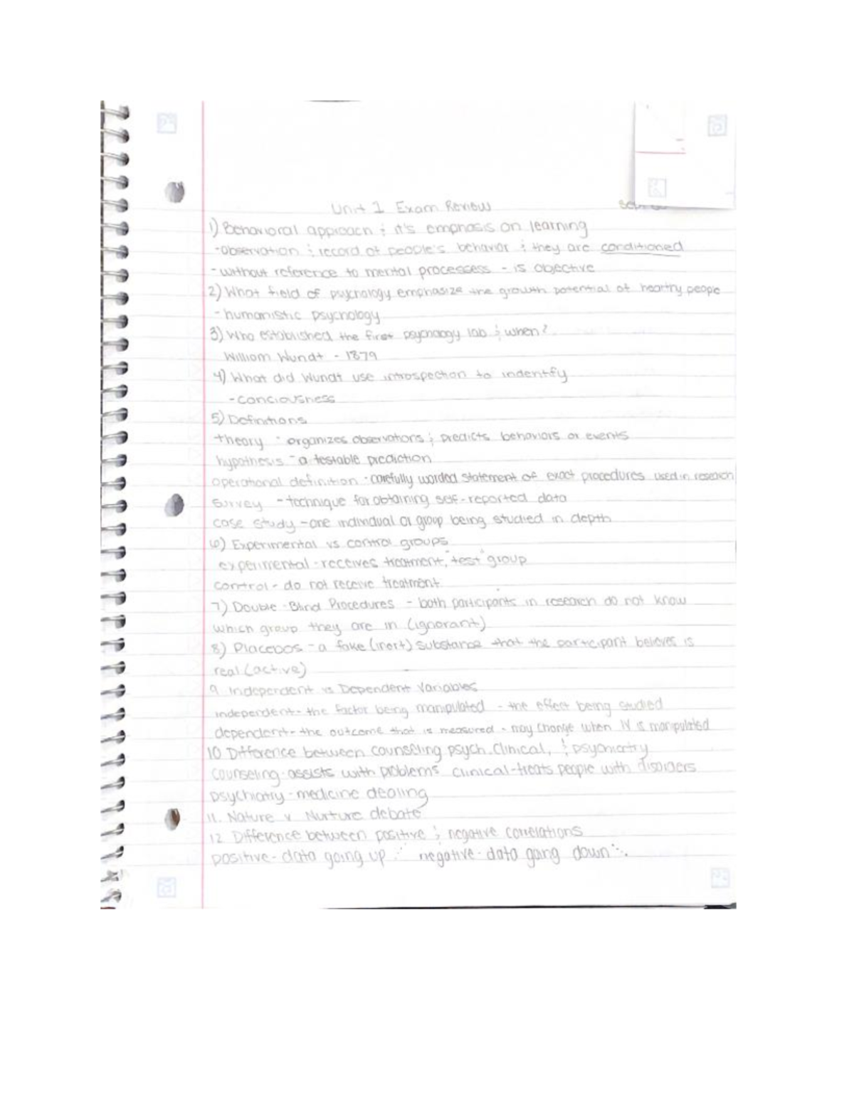 Psych 101 Unit 1 Exam Review - PSY 101 - TCNJ - Studocu