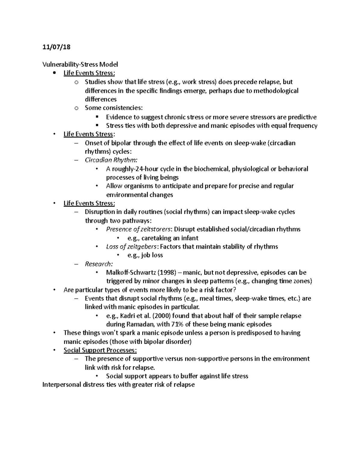 Lecture Notes 11 - Professor: Dr.Rich Mattson - Model Life Events ...