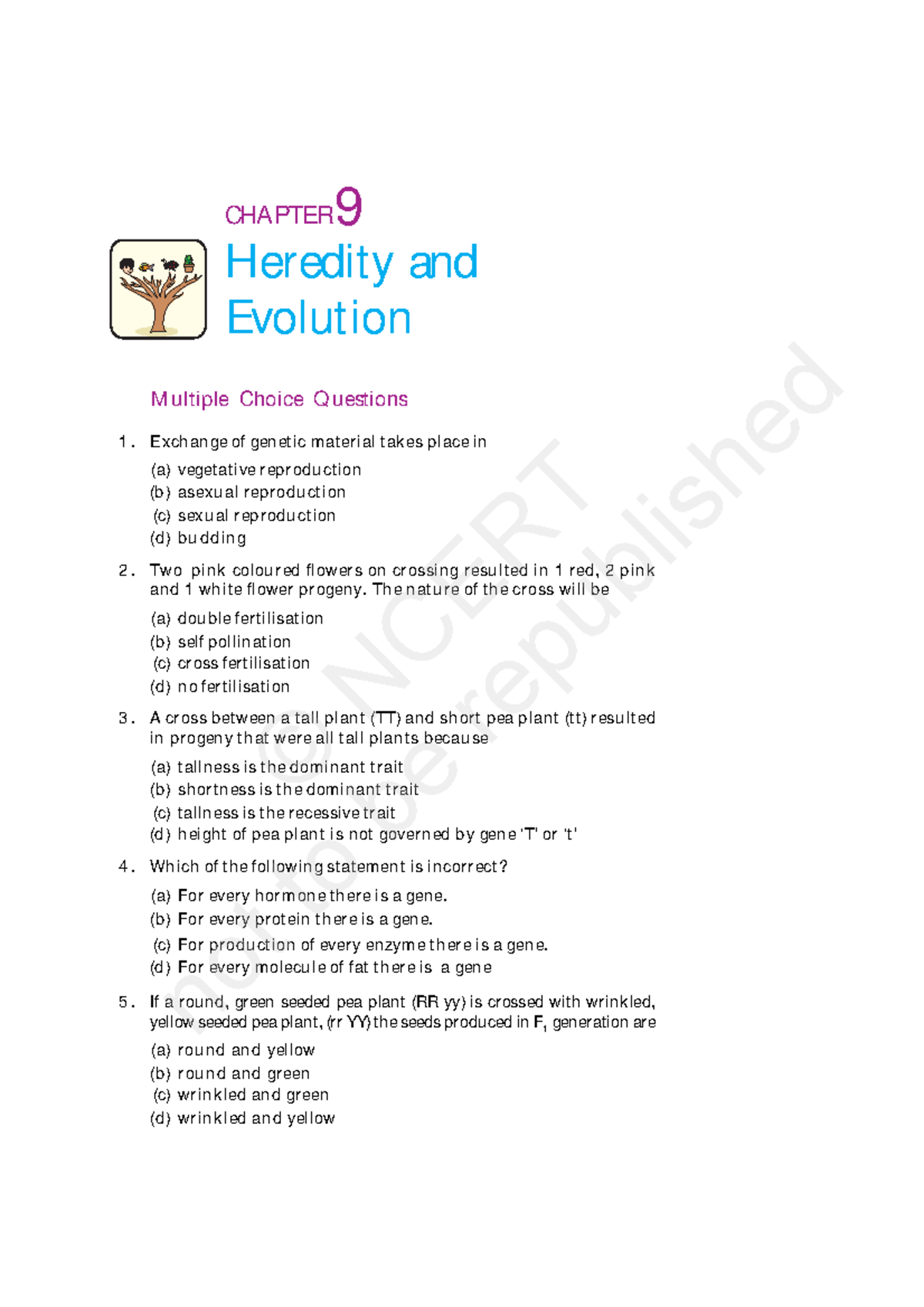 Heredity and evolution - Multiple Choice Q uestions 1. Exchange of ...