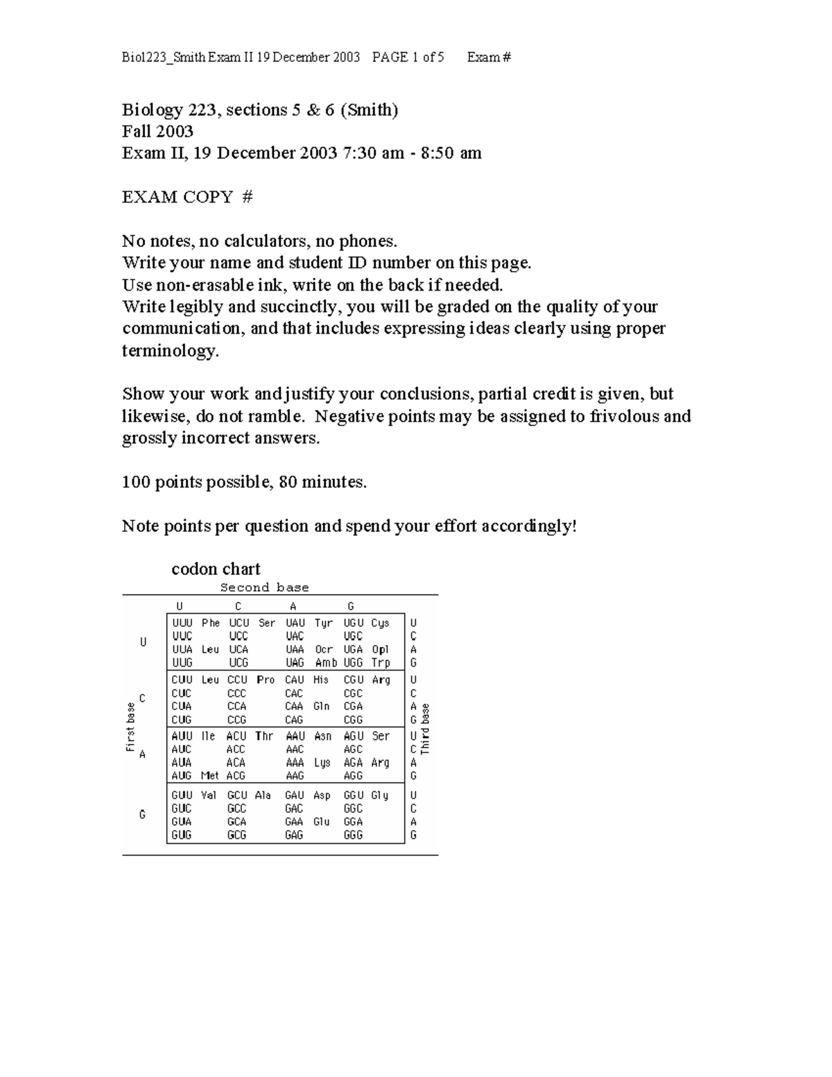 BIOL223 smith 02 2004 10 Exam II - Biology 223, sections 5 & 6 (Smith ...