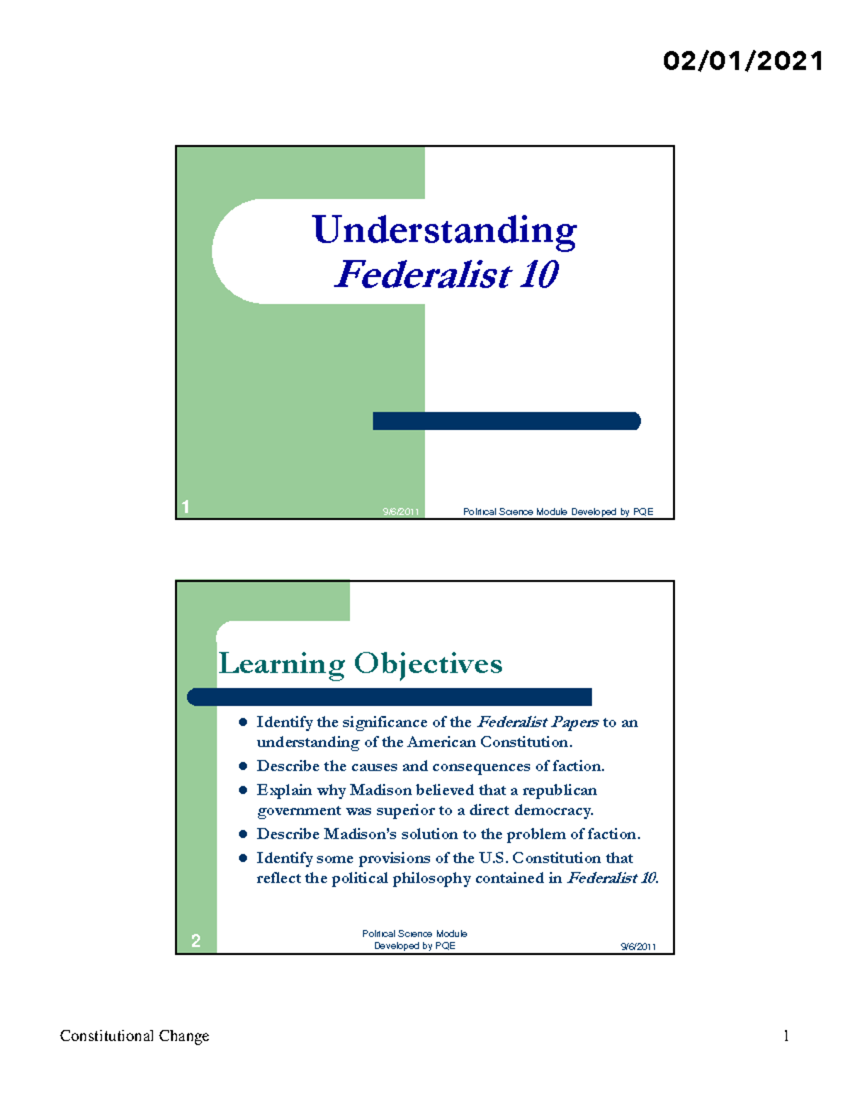 Federalist No. 10 (Madison - Factions) - 1 9/6/2011 Political Science ...