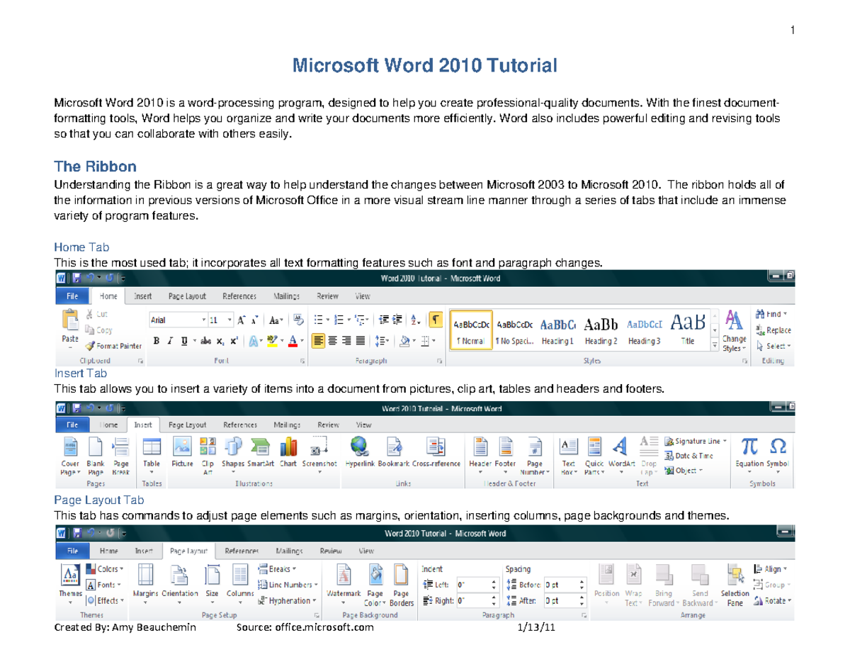 MS Word 2010 Guide - Theory base on practical work - Microsoft Word ...