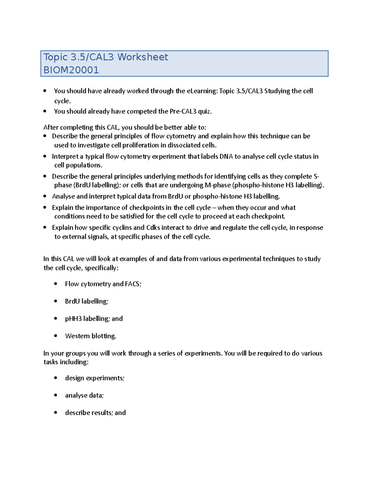 CAL3 Worksheet with answers - Topic 3/CAL3 Worksheet BIOM You should ...