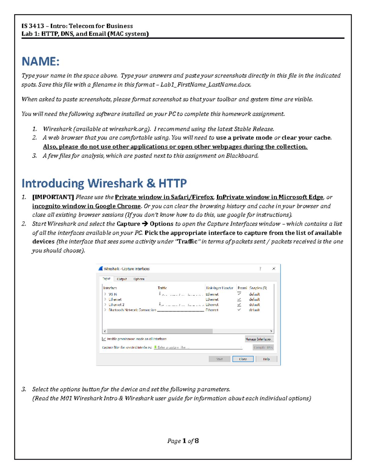 IS 3413 M02 Lab 1 - Mac Version 082922 - Lab 1: HTTP, DNS, and Email (MAC system) NAME: Type ...