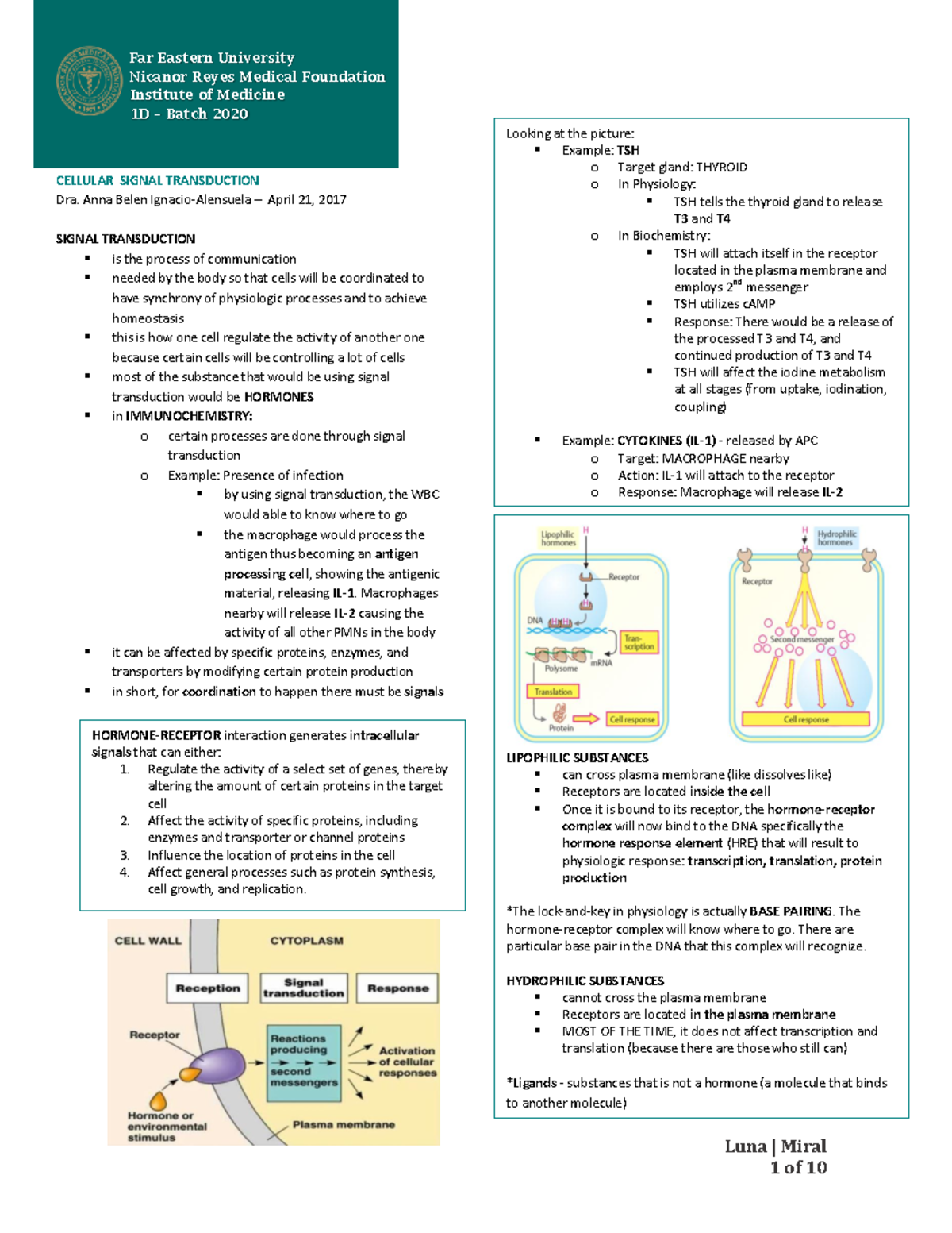 Biochem - Signal Transduction FEU NRMF Far Eastern University NRMF ...
