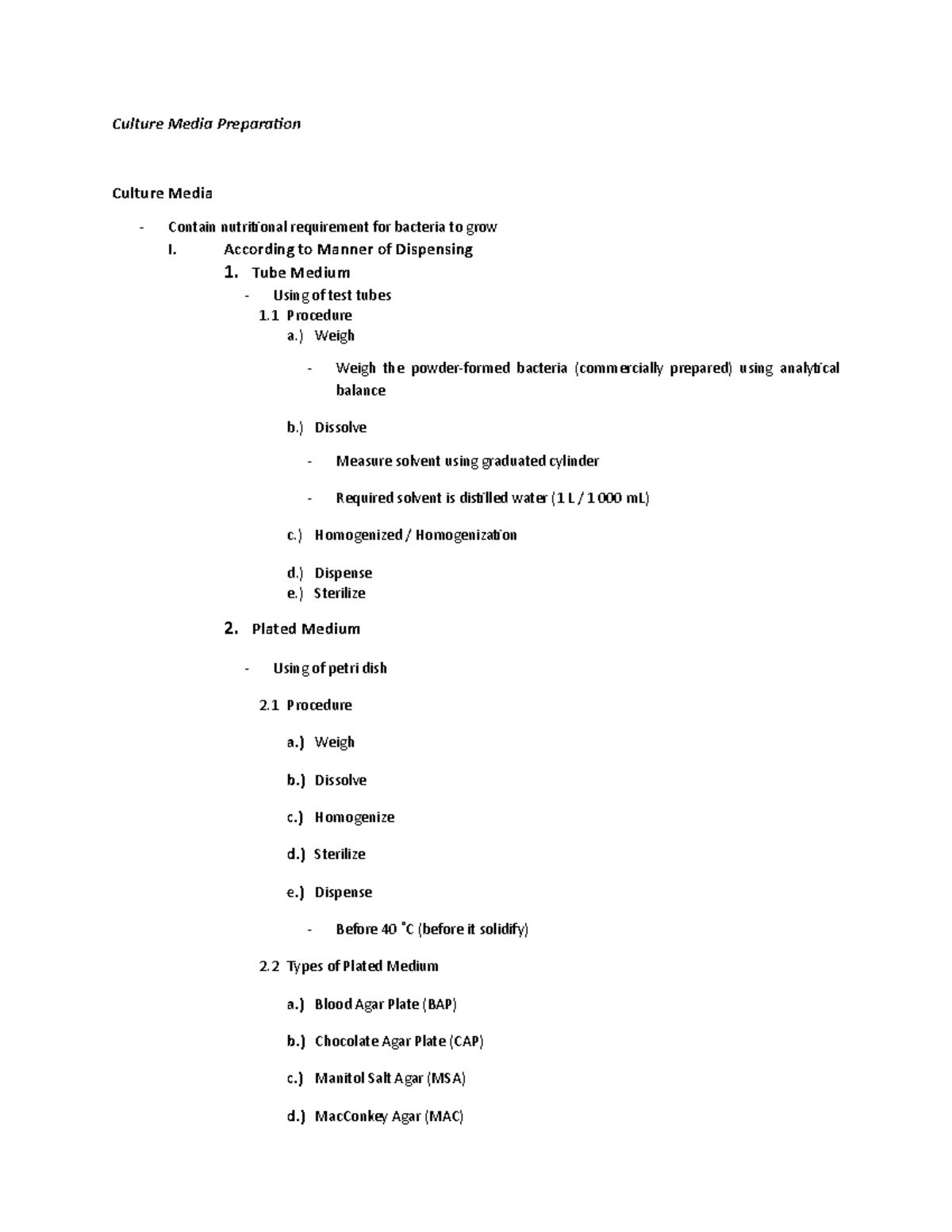 Culture Media Preparation - According to Manner of Dispensing 1. Tube ...