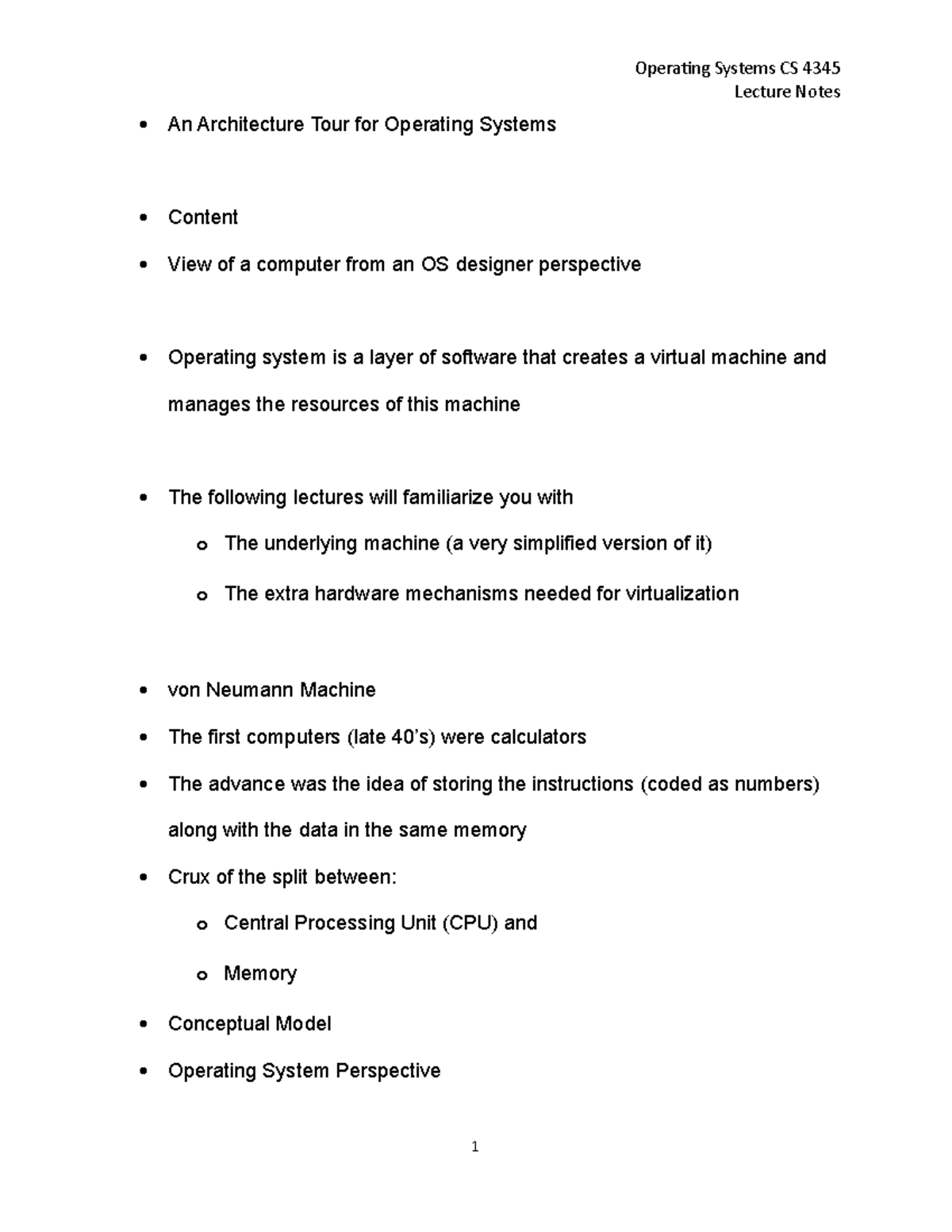 2021-Operating Systems CS 4345-Lecture Notes-2A - CS 4345 - Studocu