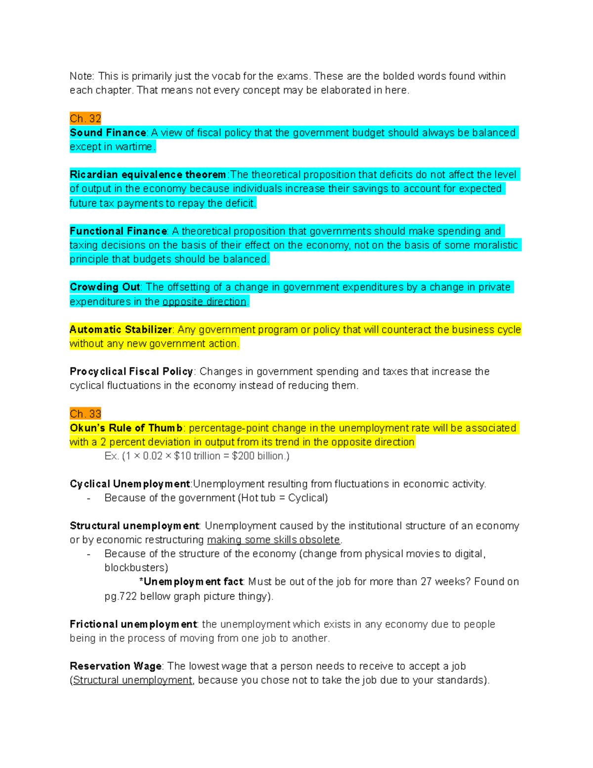 Macro Econ Exam 3 notes - Note: This is primarily just the vocab for ...