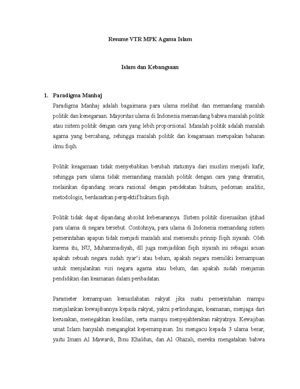 Islam dan Kebangsaan - Resume VTR MPK Agama Islam Islam dan Kebangsaan Paradigma Manhaj ...