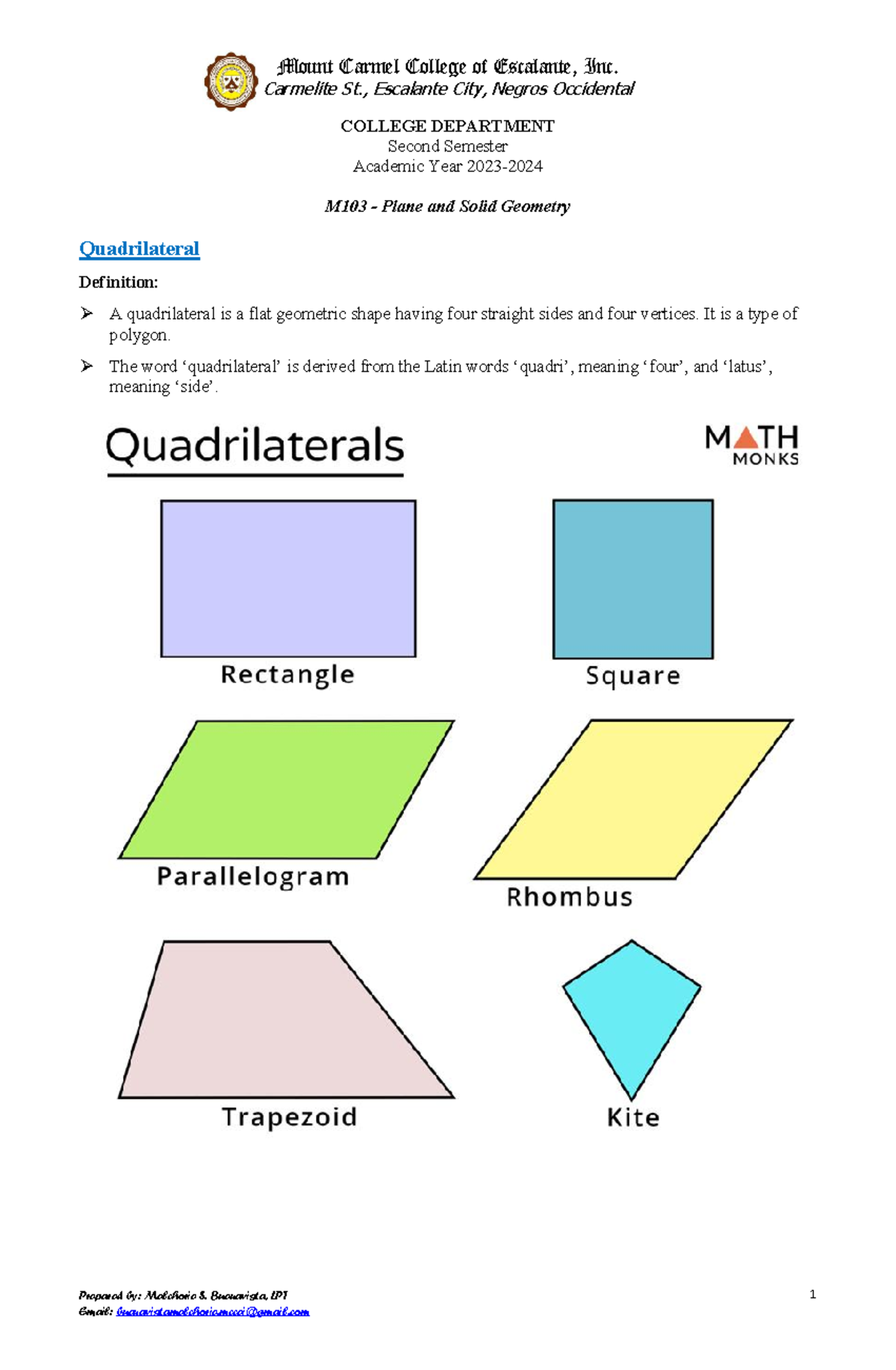 Quadrilaterals-Handouts - Carmelite St., Escalante City, Negros ...