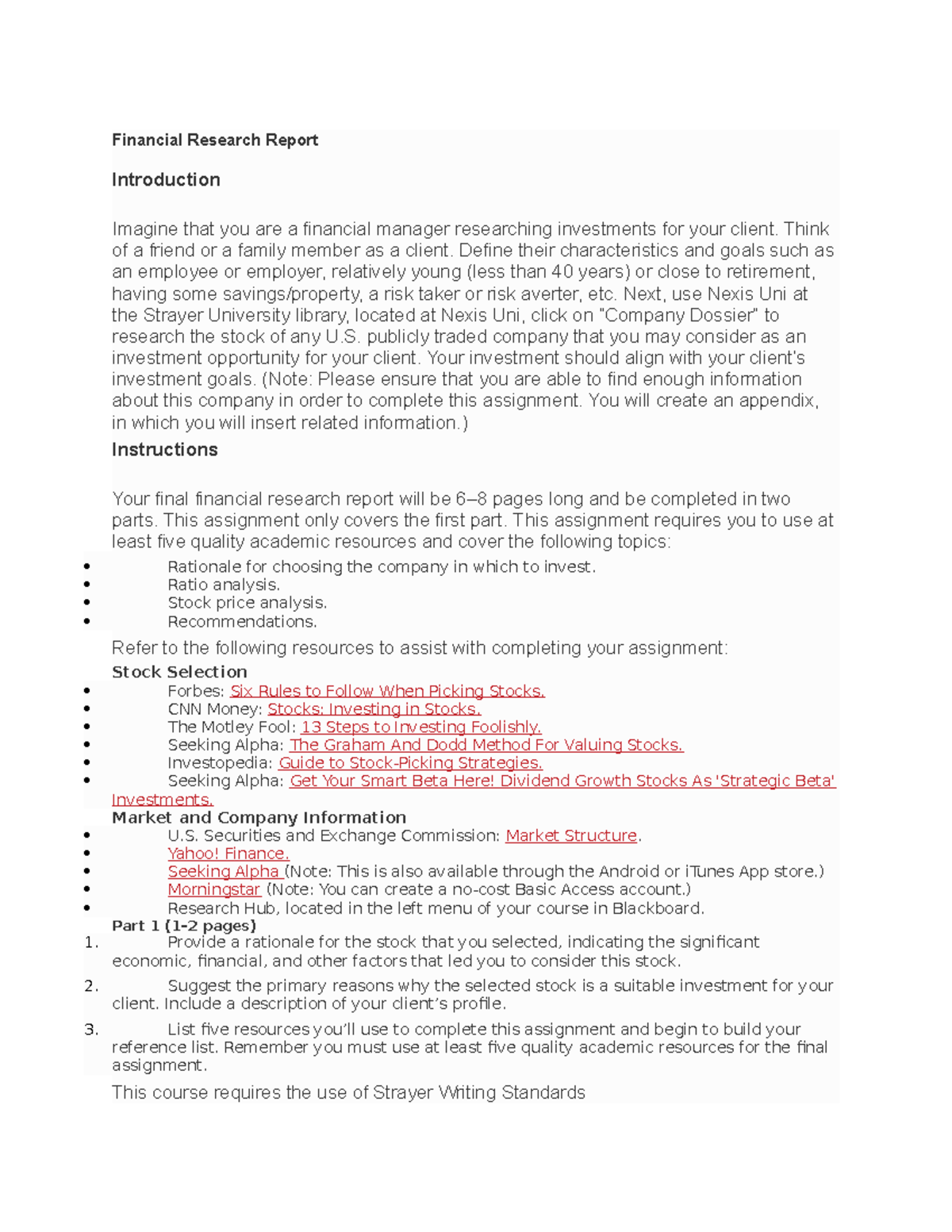 Part 1 Financial Research Report - Financial Research Report ...