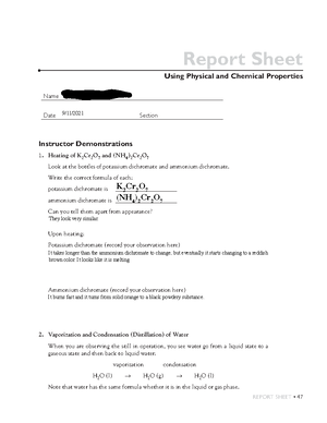 Acids and bases lab - report lab - REPORT SHEET • 201 Report Sheet ...