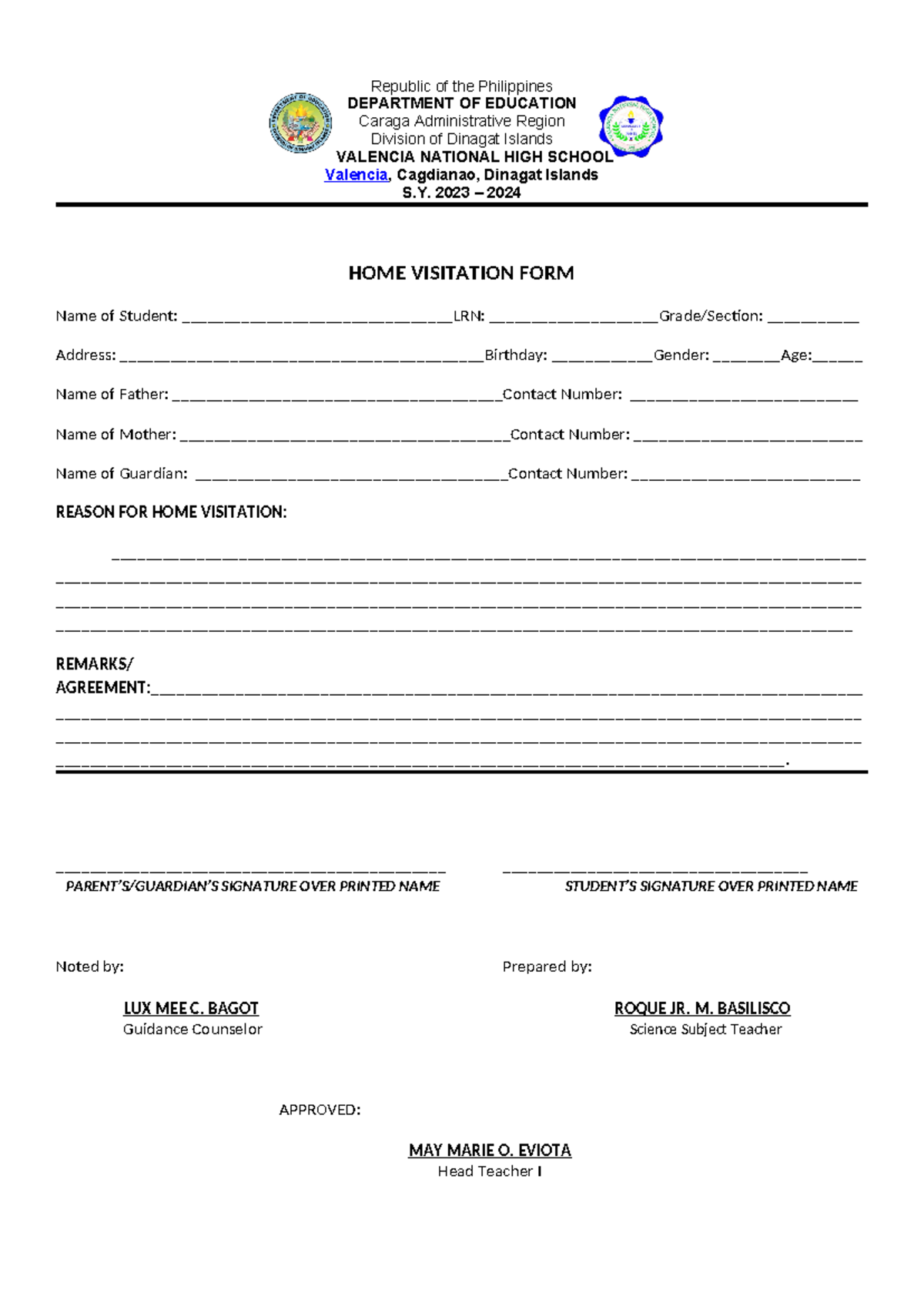 HOME Visitation Form - Republic of the Philippines DEPARTMENT OF ...