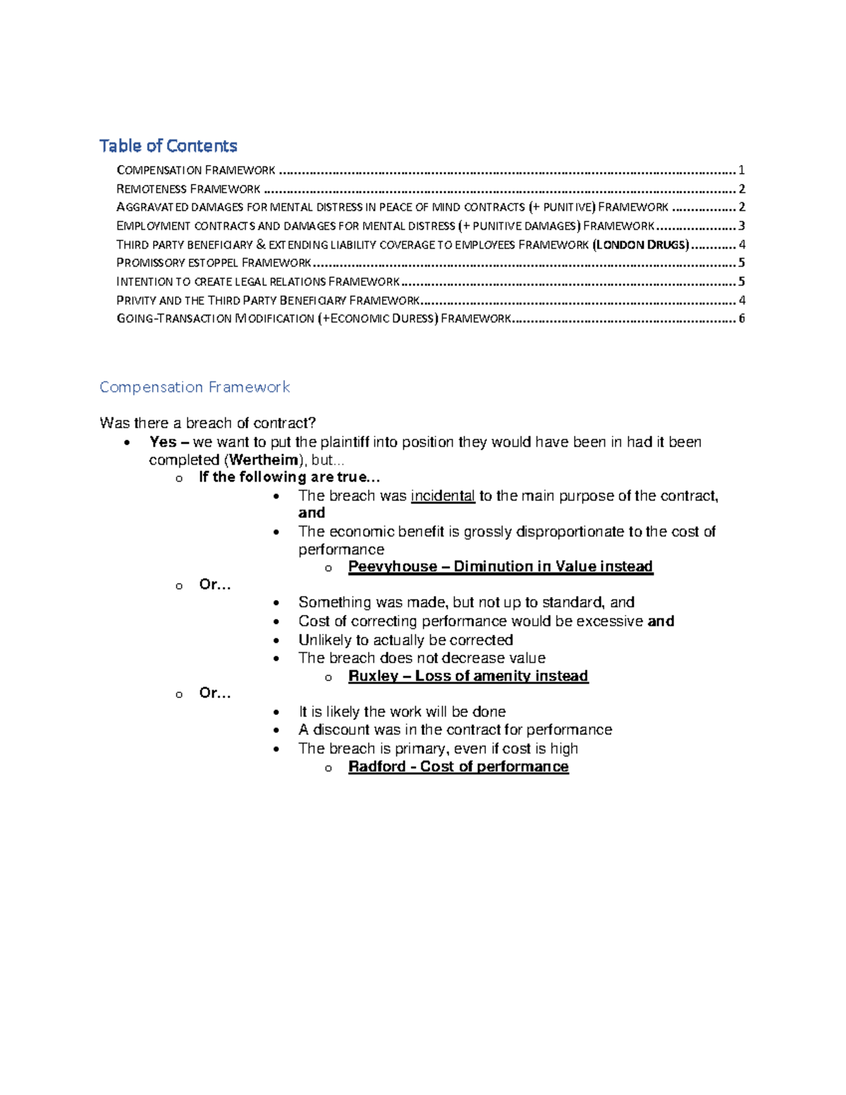 Contracts Frameworks - Table of Contents COMPENSATION FRAMEWORK - Studocu