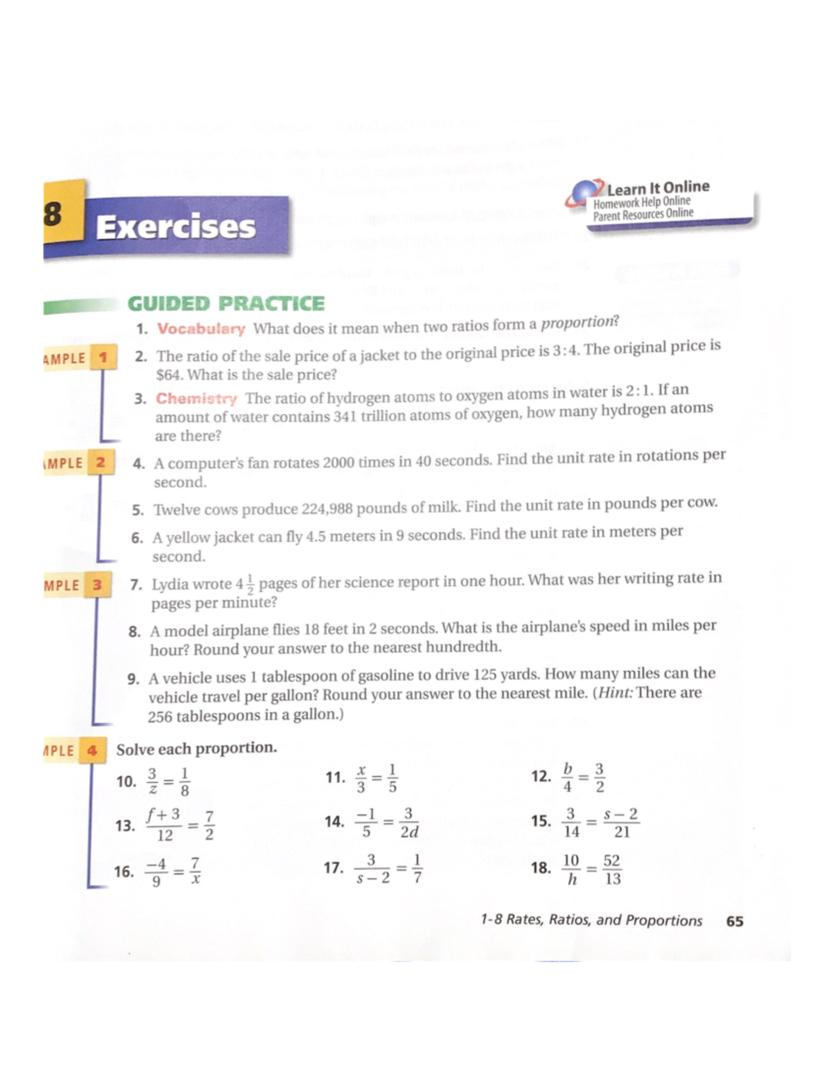 Guided Practice on Rates, Ratios, and Proportions - Page 65 - Learn It ...
