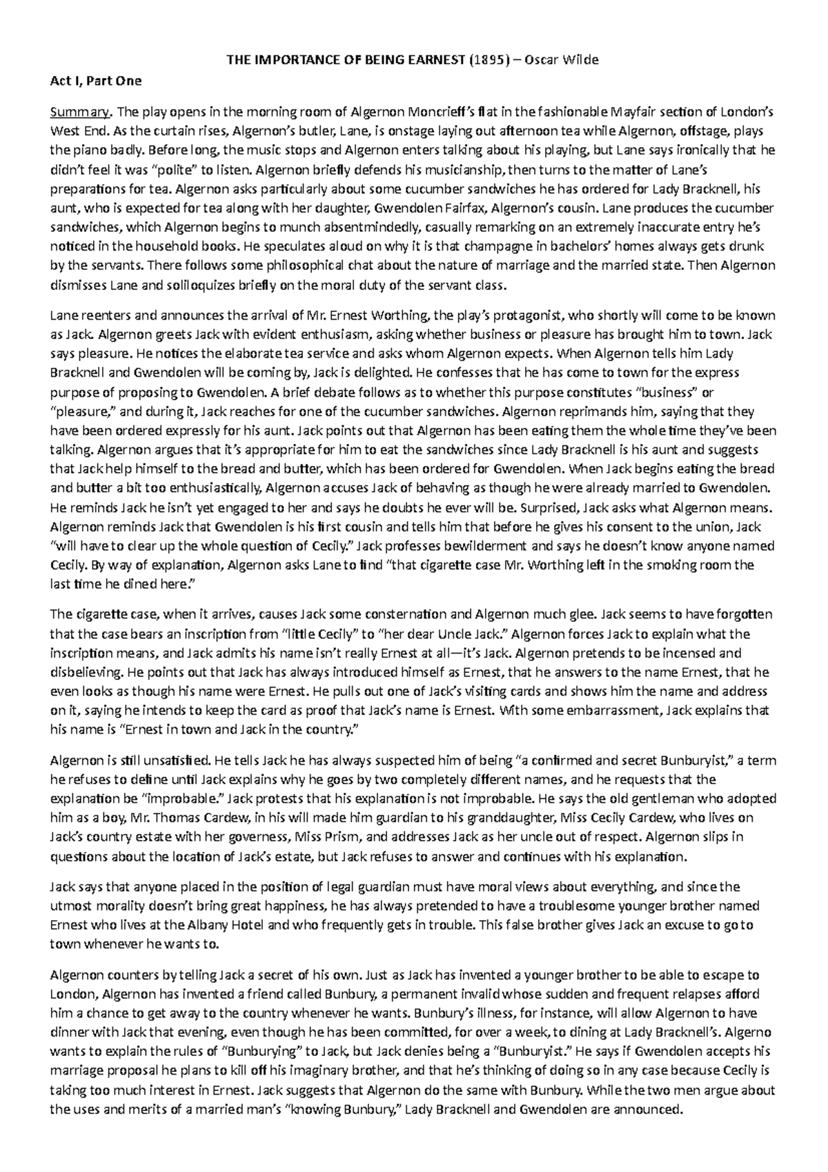 The Importance Of Being Earnest - THE IMPORTANCE OF BEING EARNEST (1895 ...