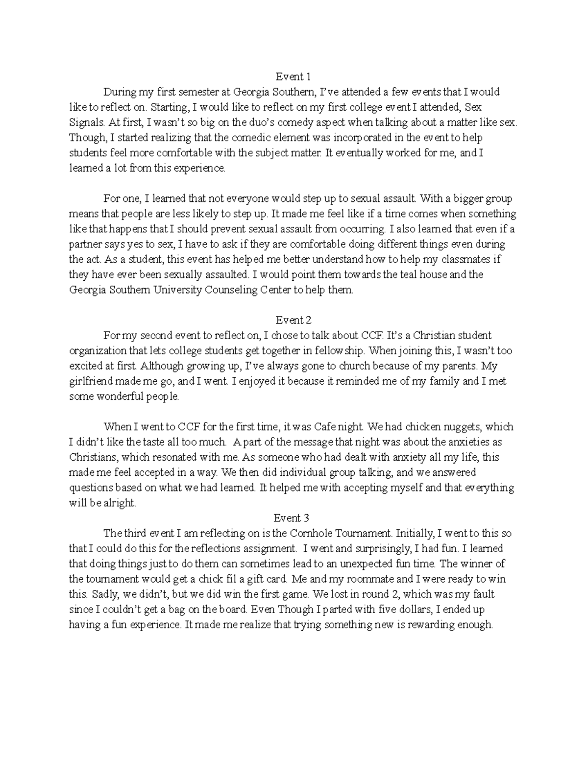 Campus Engagement and Events Reflection - Event 1 During my first ...