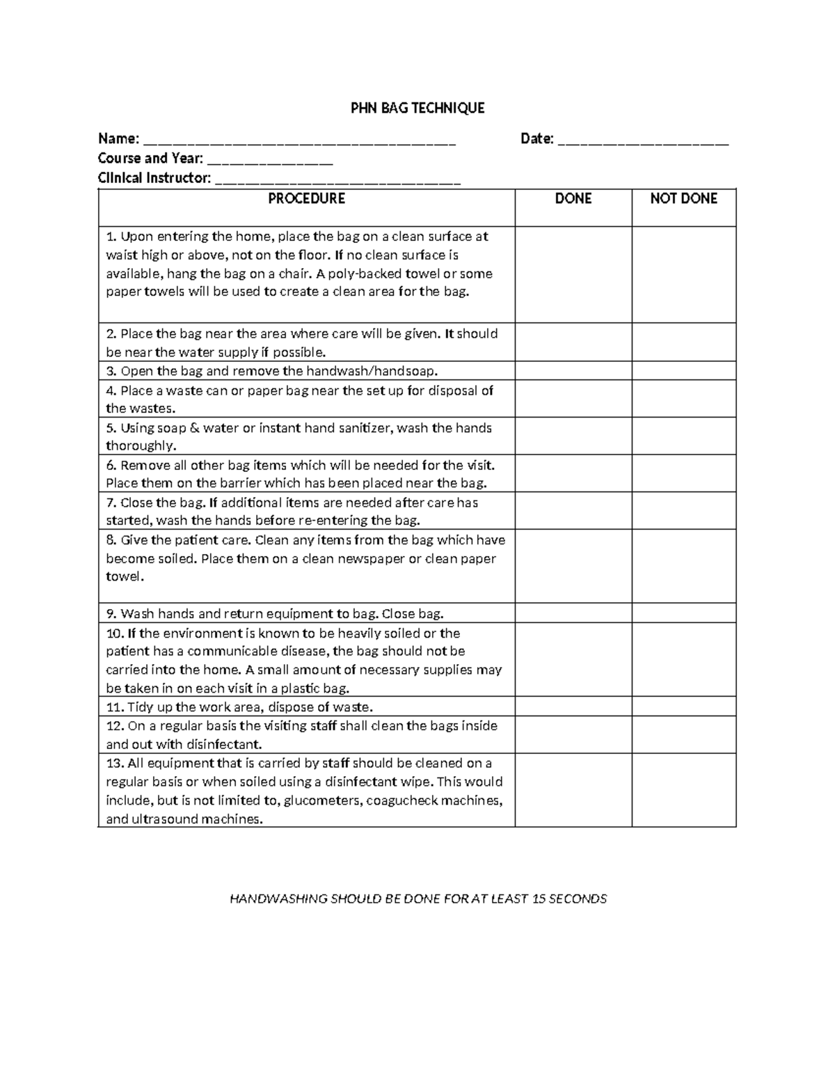 BAG Technique - PHN BAG TECHNIQUE Name ...