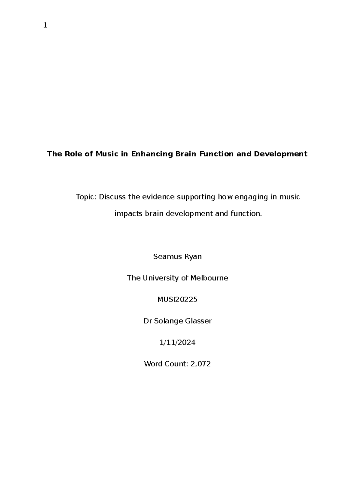 Mmw final assignment - The Role of Music in Enhancing Brain Function ...