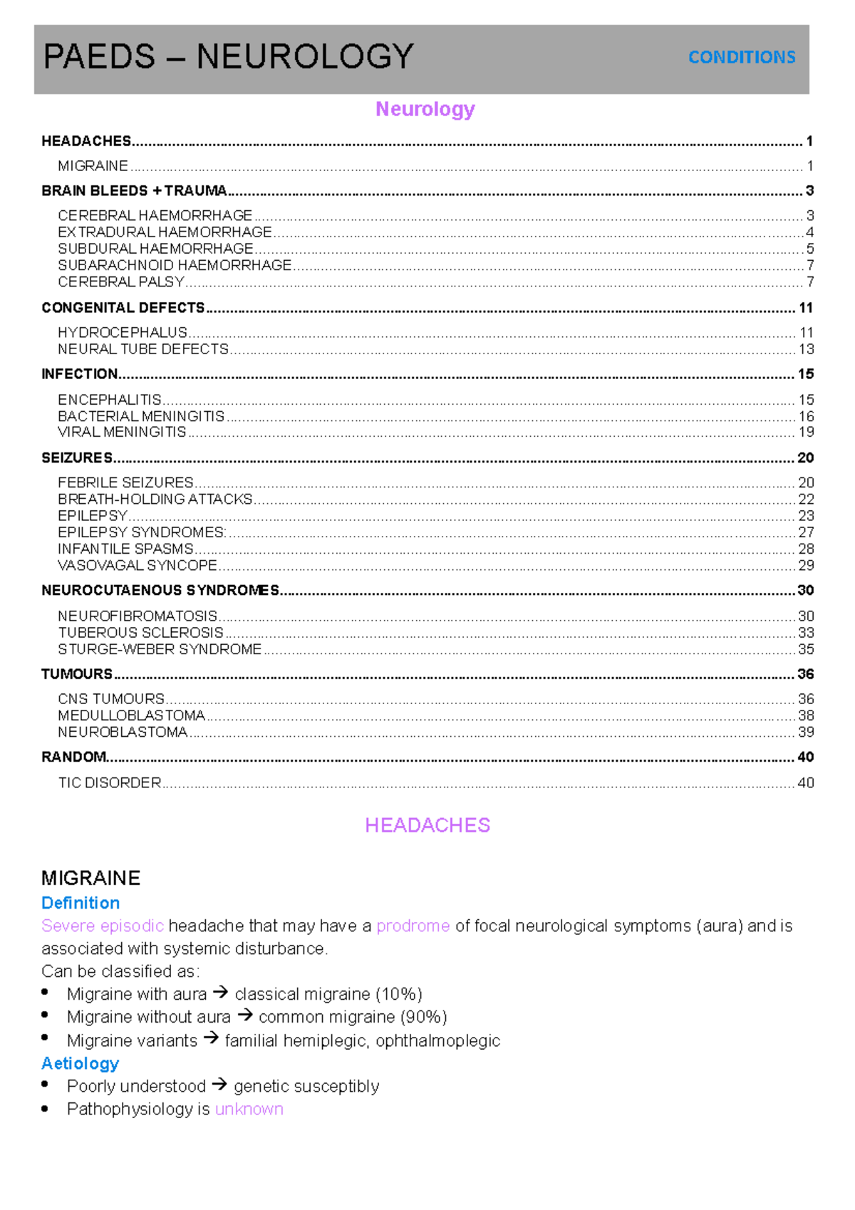 Paediatric neurology - Neurology - Studocu