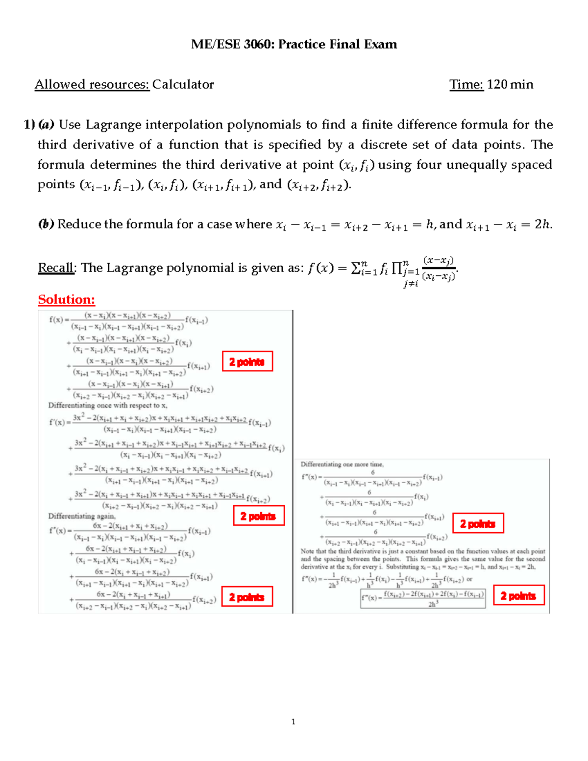 Practice Final Exam-Solution - ME/ESE 3060: Practice Final Exam Allowed ...